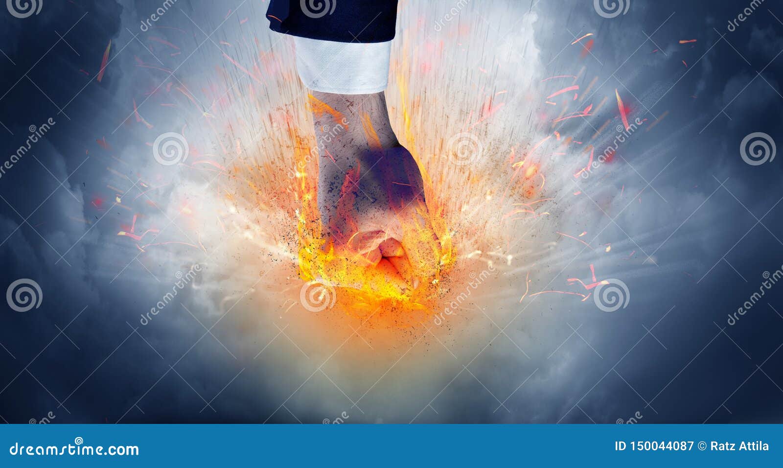 Hand Hits Intense and Makes Fire Stock Image - Image of knock, male ...