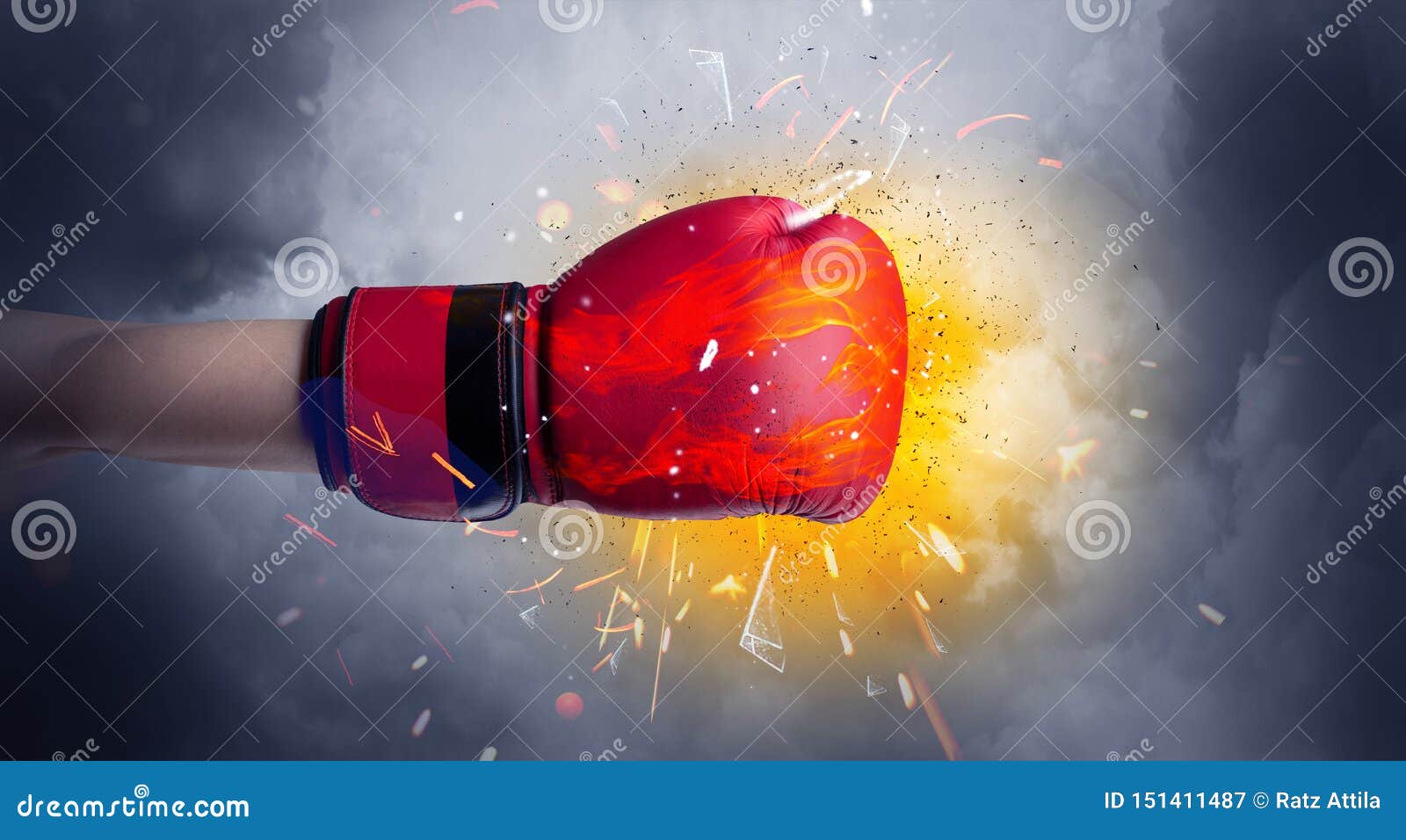 Hand Hits Intense and the Space Explodes Stock Image - Image of glove ...
