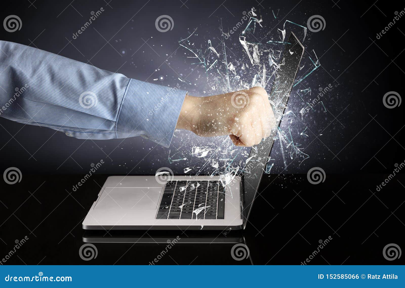 Hand Hitting Laptop Screen Screen Stock Photo - Image of hand, dark ...