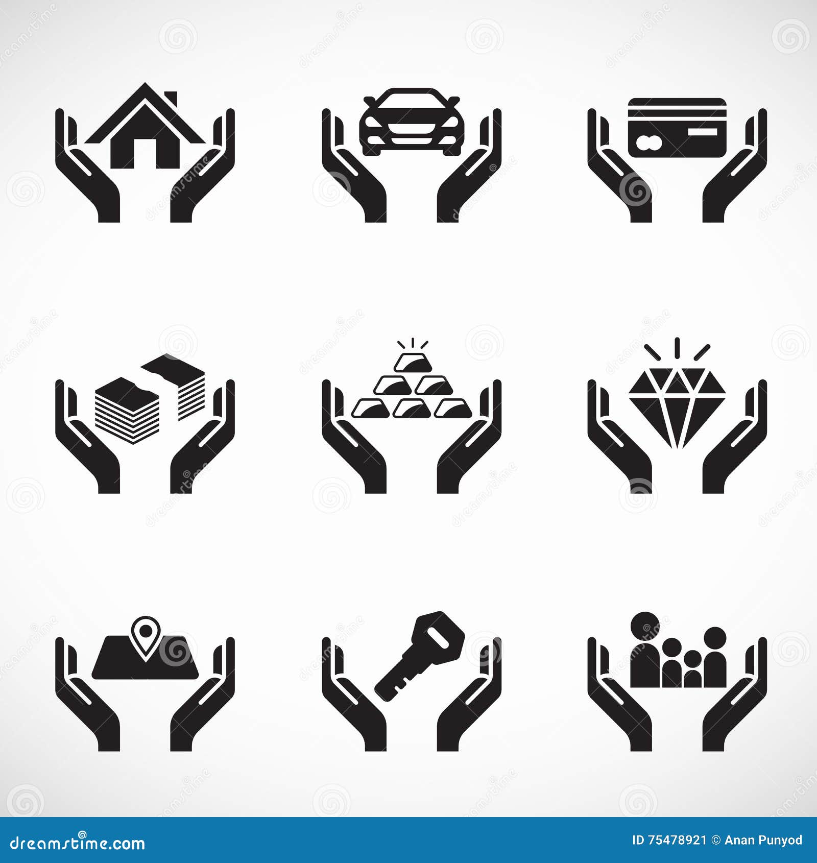 Hand Hold Asset and Insurance Icon Business Vector Set Design Stock ...