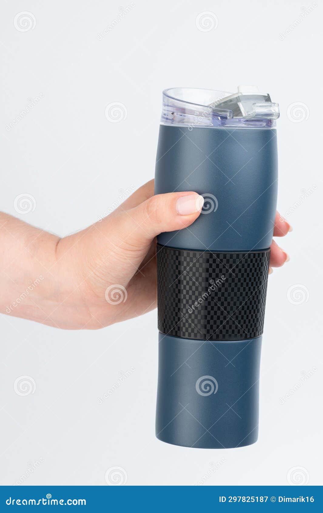 Hand Hold Blue Bottle Flask Stock Image - Image of metallic, hold ...