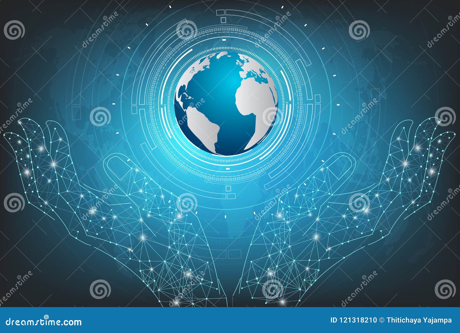 Hand Hold Blue Planet on Technology Background.vector Illustration ...