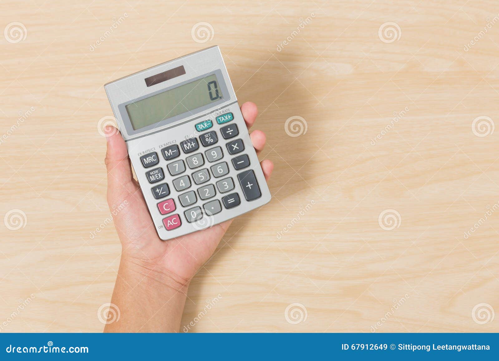Hand Hold Calculator on Wood Background Stock Image - Image of people ...