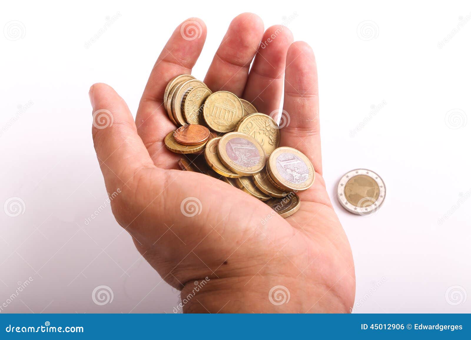 Hand hold coins Euros stock photo. Image of open, deposit - 45012906