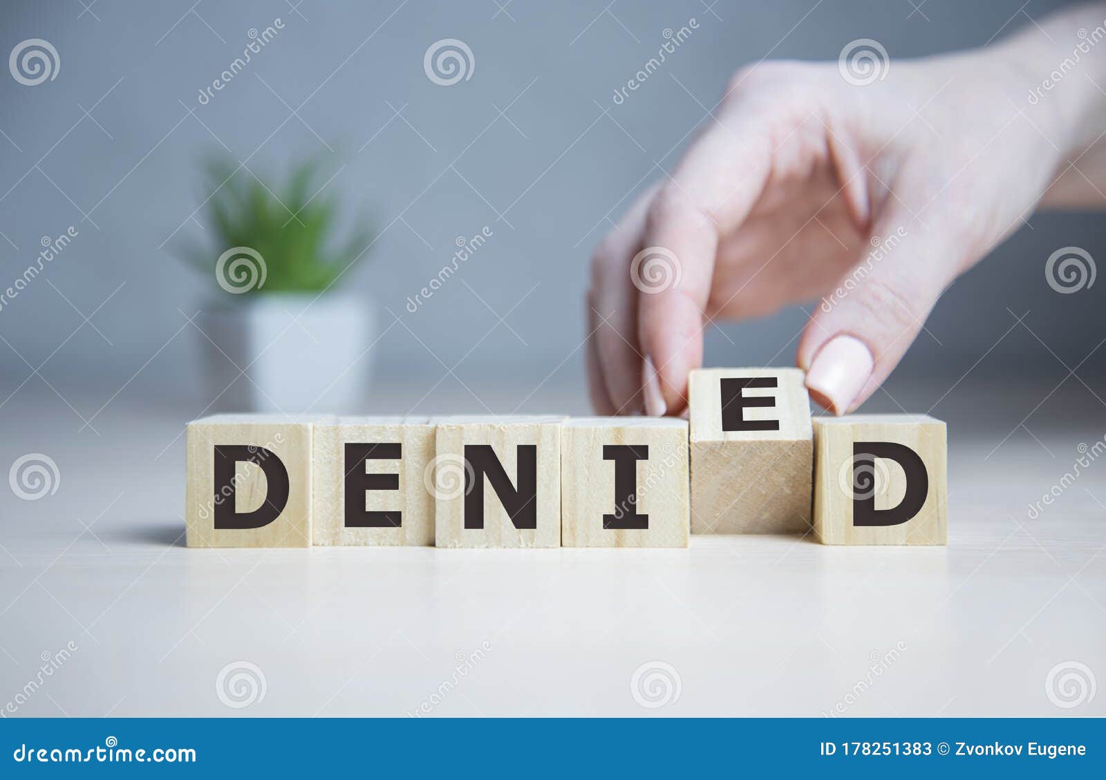 Hand Hold DENIED Word Made with Building Blocks Stock Image - Image of ...