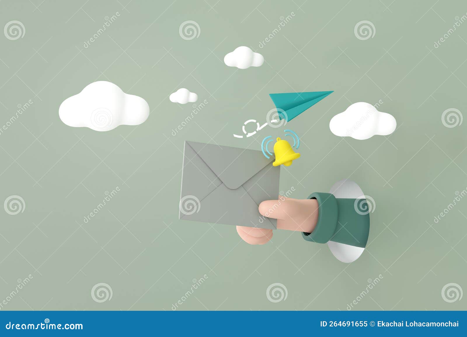 Hand Hold an Envelope and Bell of Sending Notification Icon with Paper ...