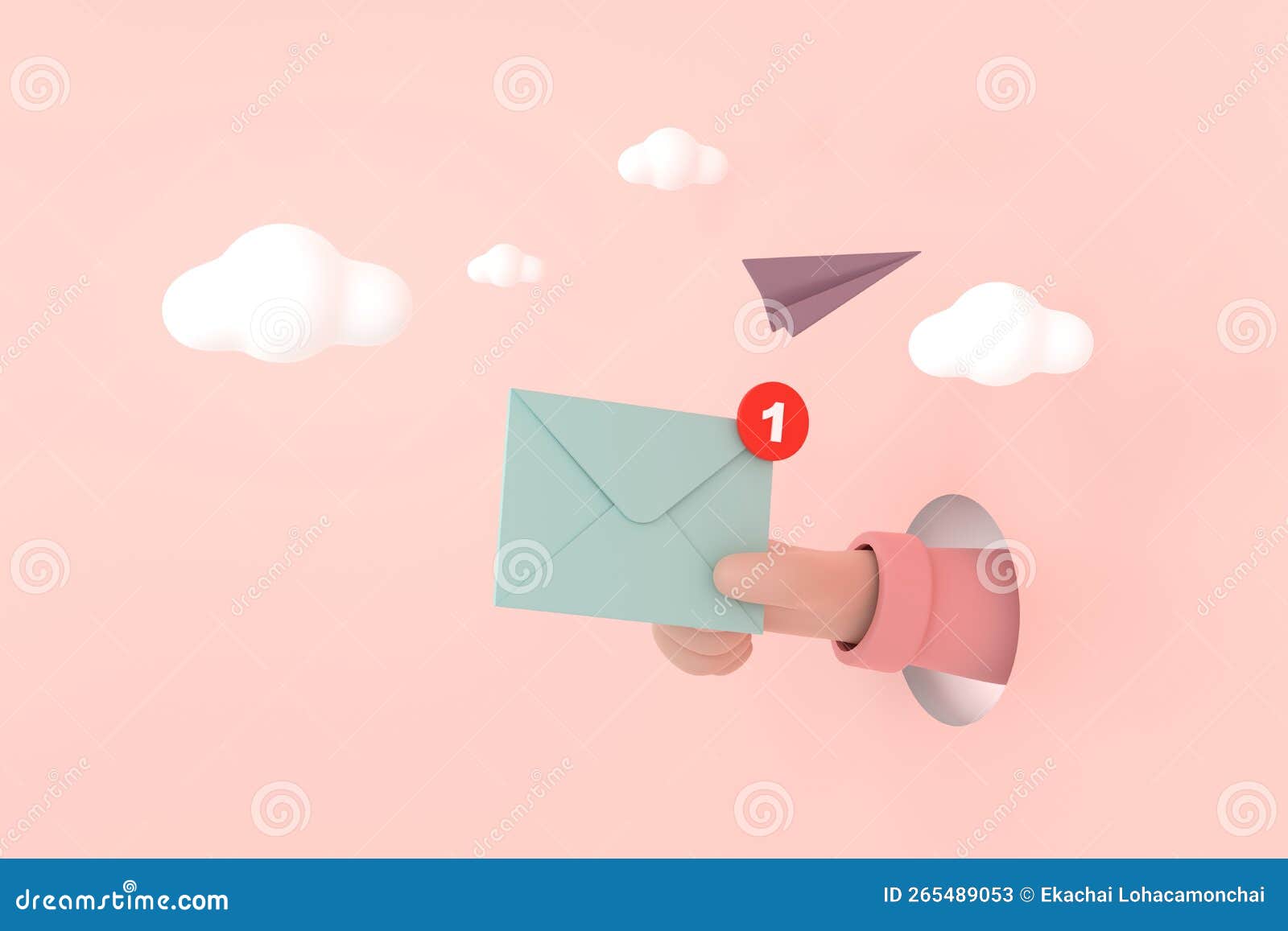 Hand Hold an Envelope of Sending Notification Icon with Paper Airplane ...