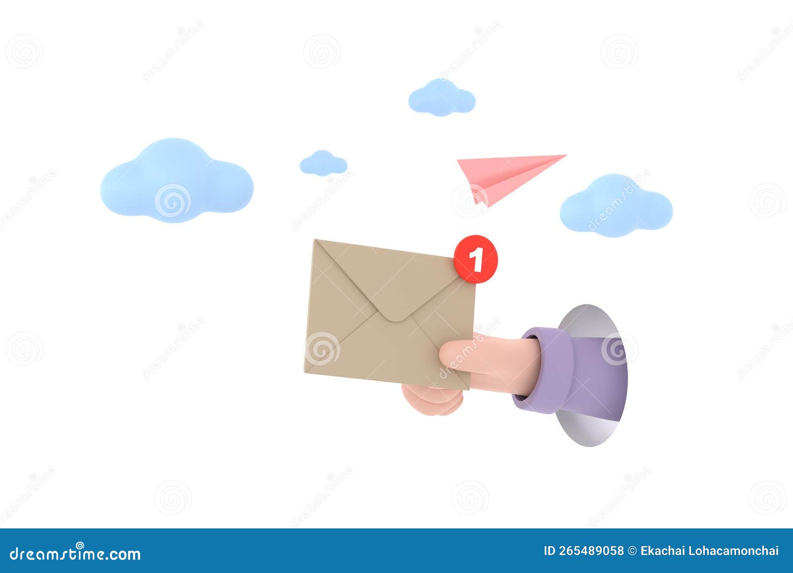 Hand Hold an Envelope of Sending Notification Icon with Paper Airplane ...