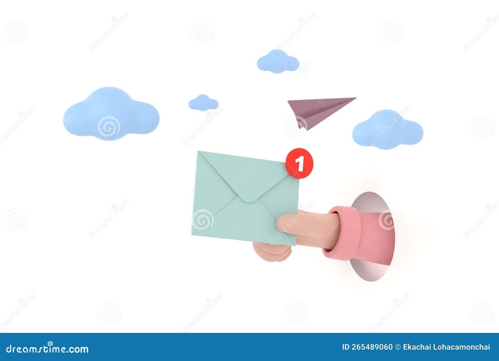 Hand Hold an Envelope of Sending Notification Icon with Paper Airplane ...