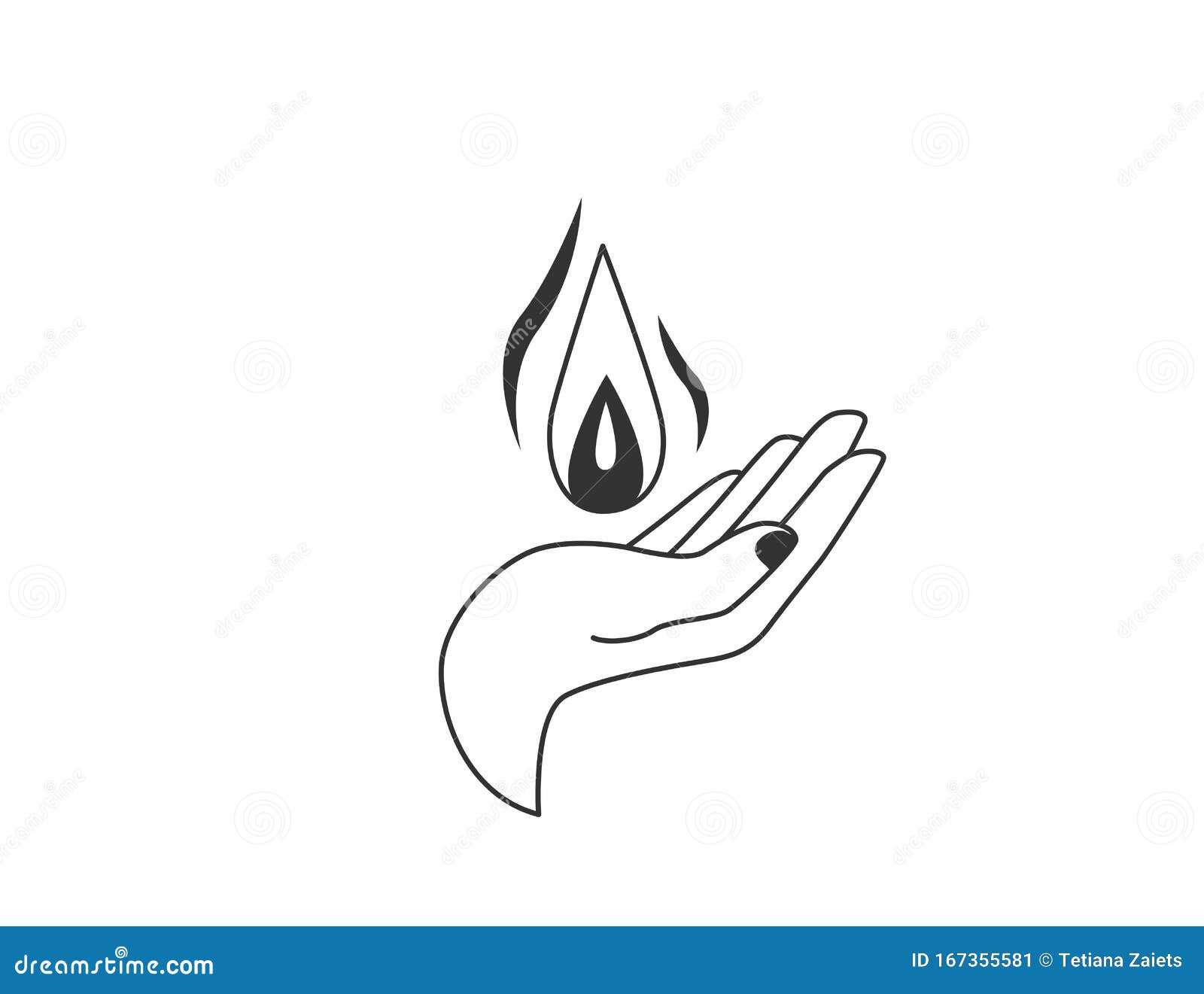 Hand Hold a Fire Drop. Vector Illustration in Simple Flat Line Style ...