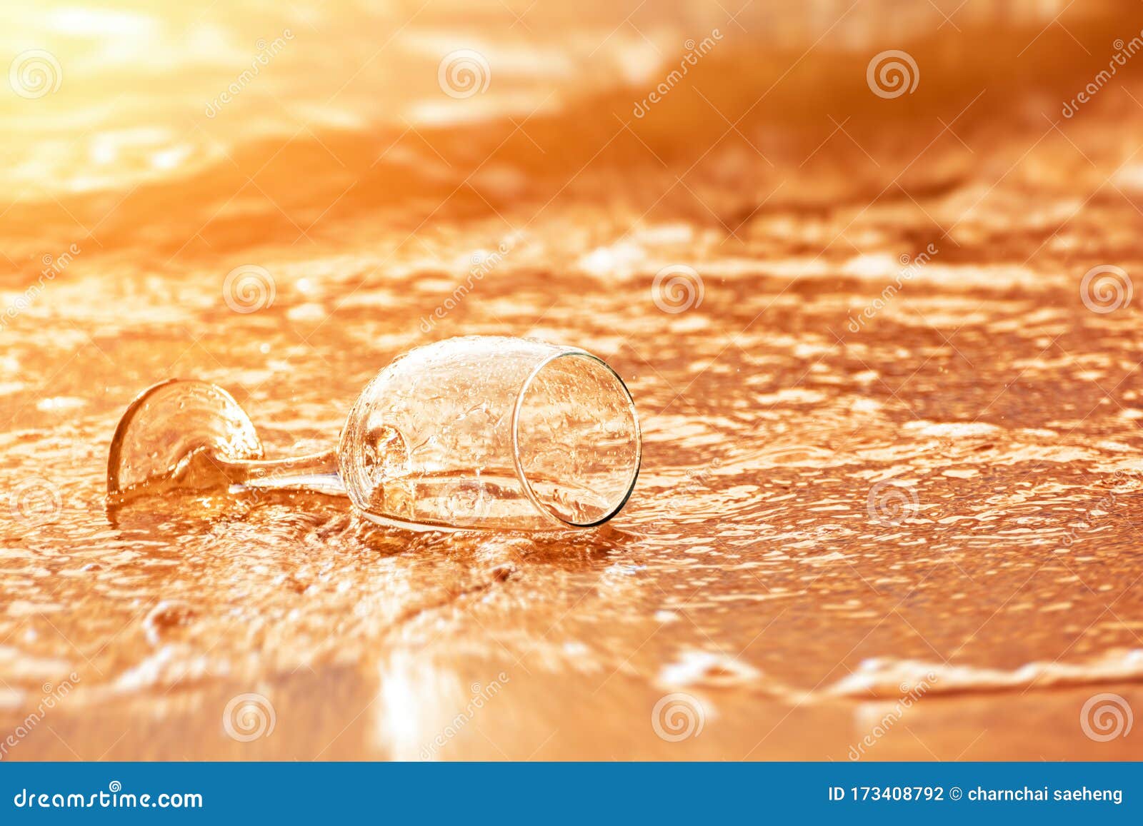 Hand Hold Glass and Water Flow at Sunset Stock Photo - Image of dinner ...