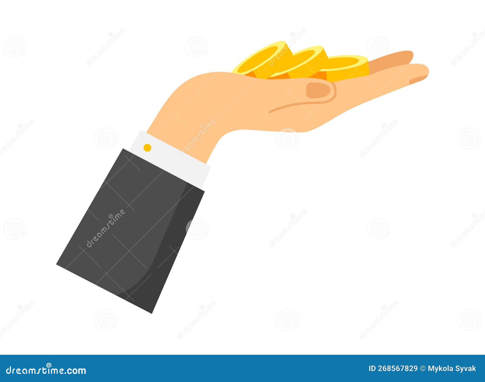 Hand Hold Gold Coins Flat Icon Hard Work Stock Illustration ...