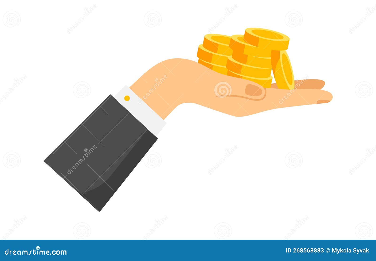 Hand Hold Gold Coins Flat Icon Hard Work Stock Vector - Illustration of ...