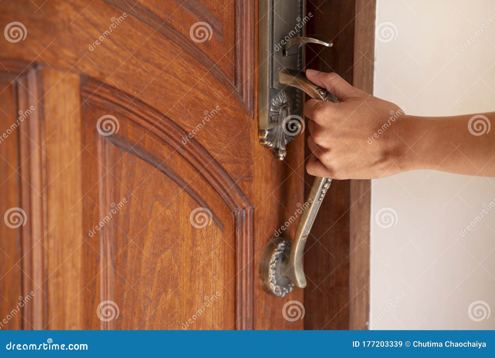 Hand hold handle of door stock image. Image of home - 177203339