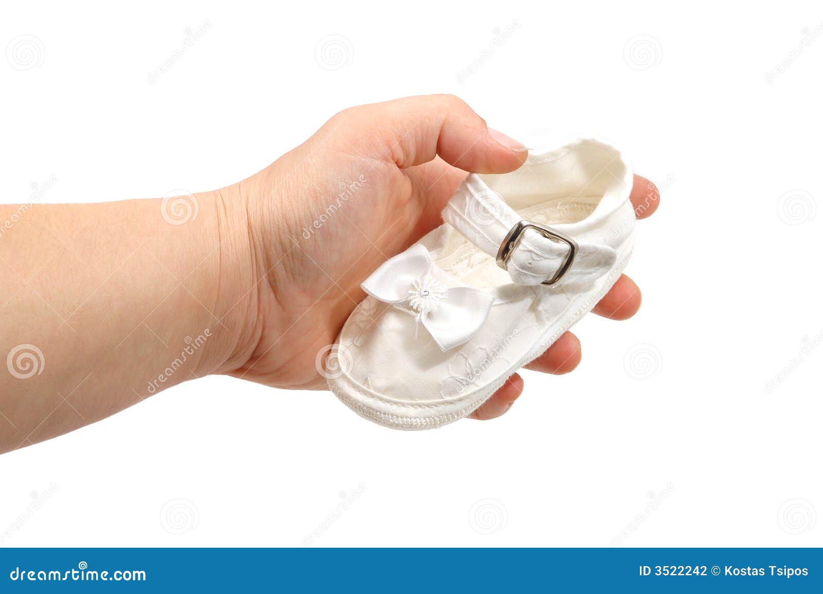 Hand Hold a Little White Shoe Stock Photo - Image of human, childhood ...
