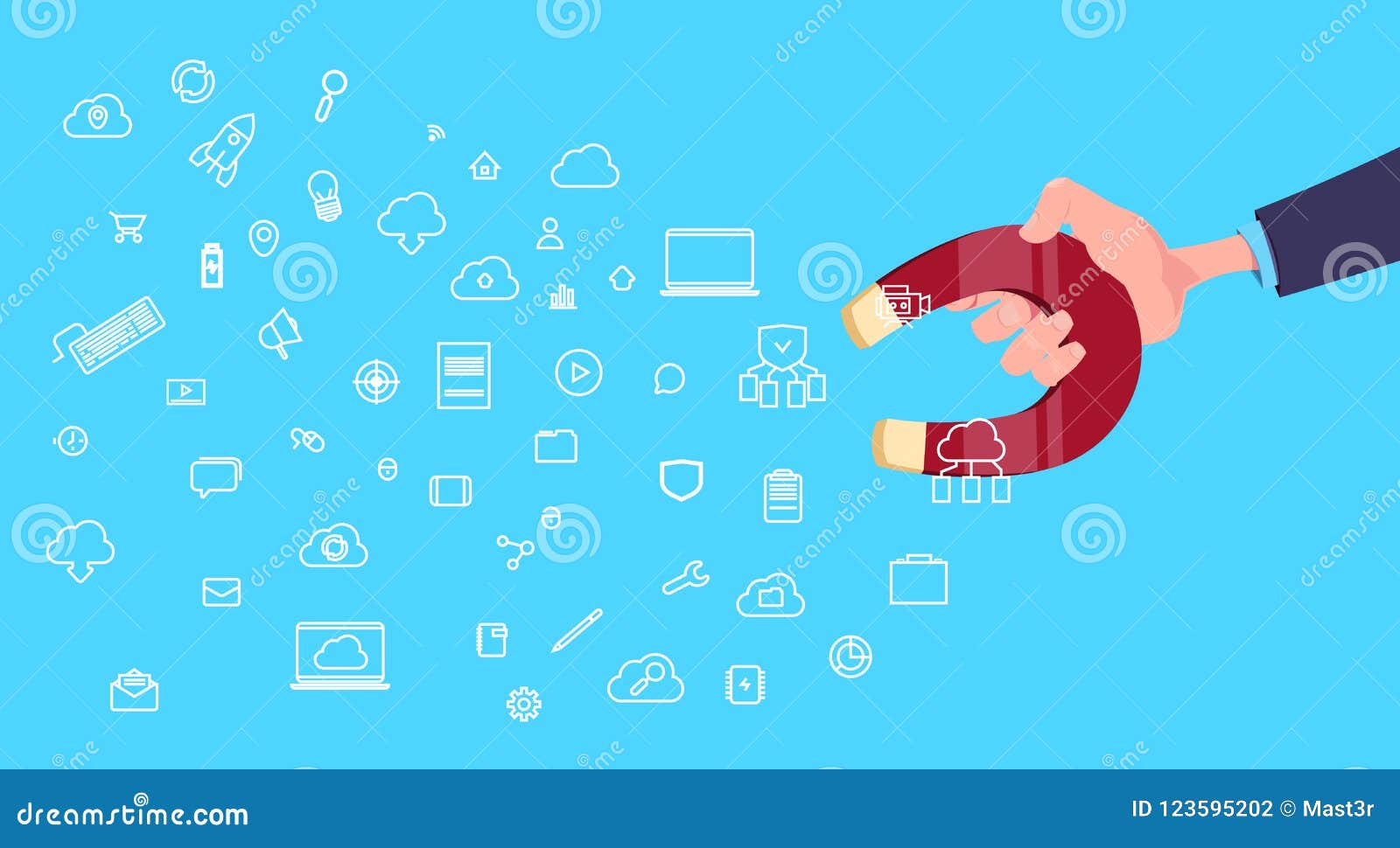 Hand Hold Magnet Communication Data Cloud Internet Synchronization Icon ...