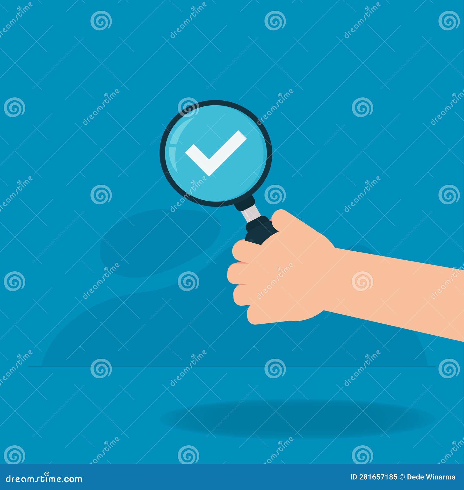 Hand Hold Magnifying Glass with Check Mark or Approved Symbol Design ...