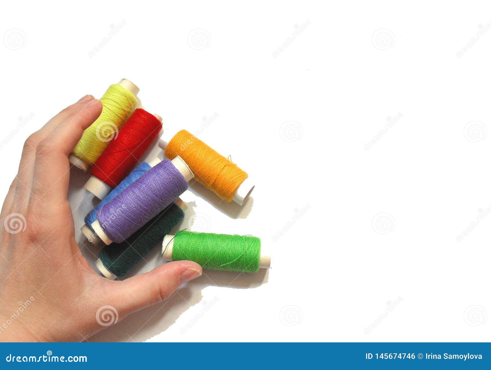 Hand Hold Many Threads of Different Bright Colors Stock Photo - Image ...