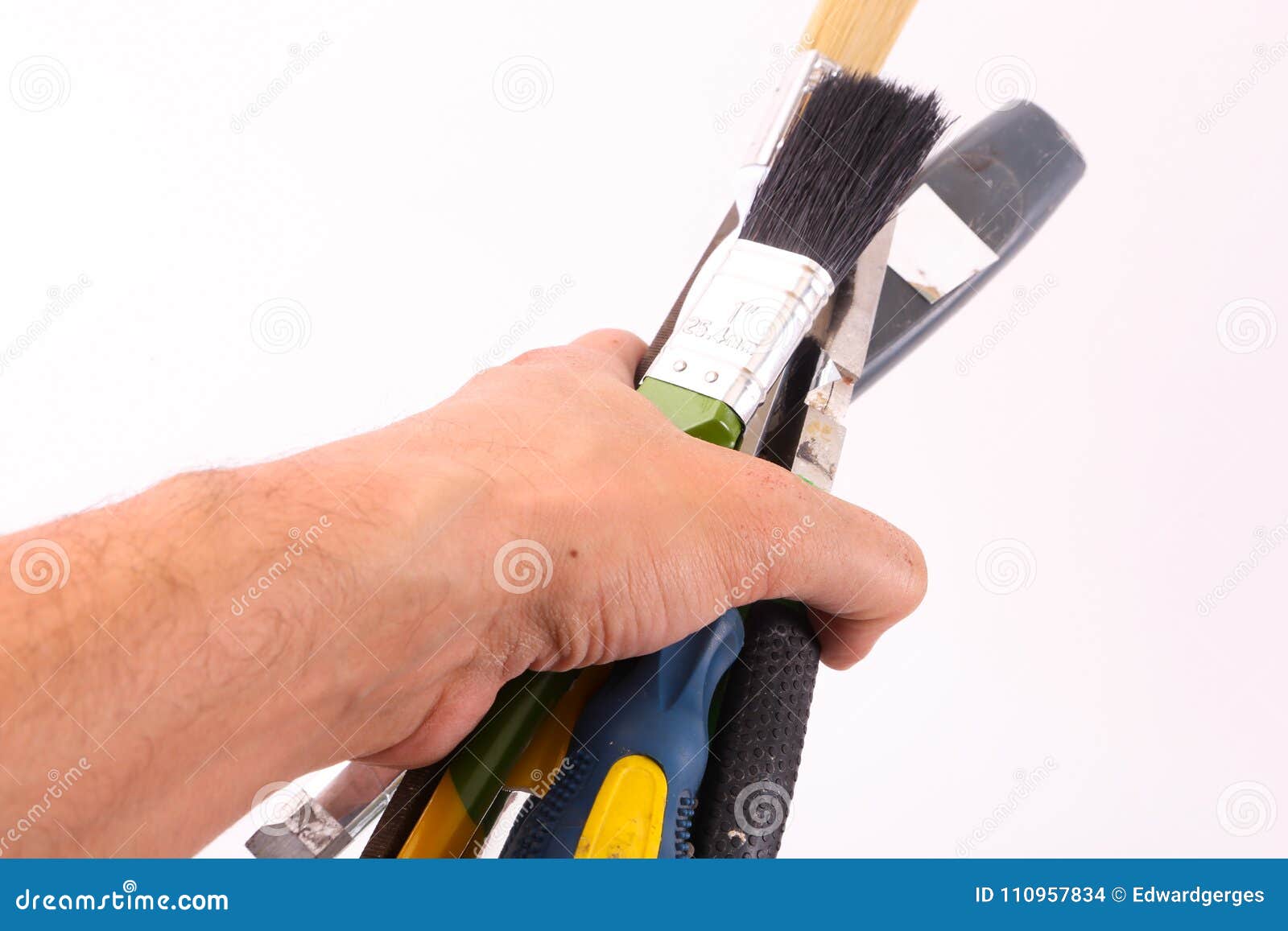 Hand hold many tools stock photo. Image of industry - 110957834