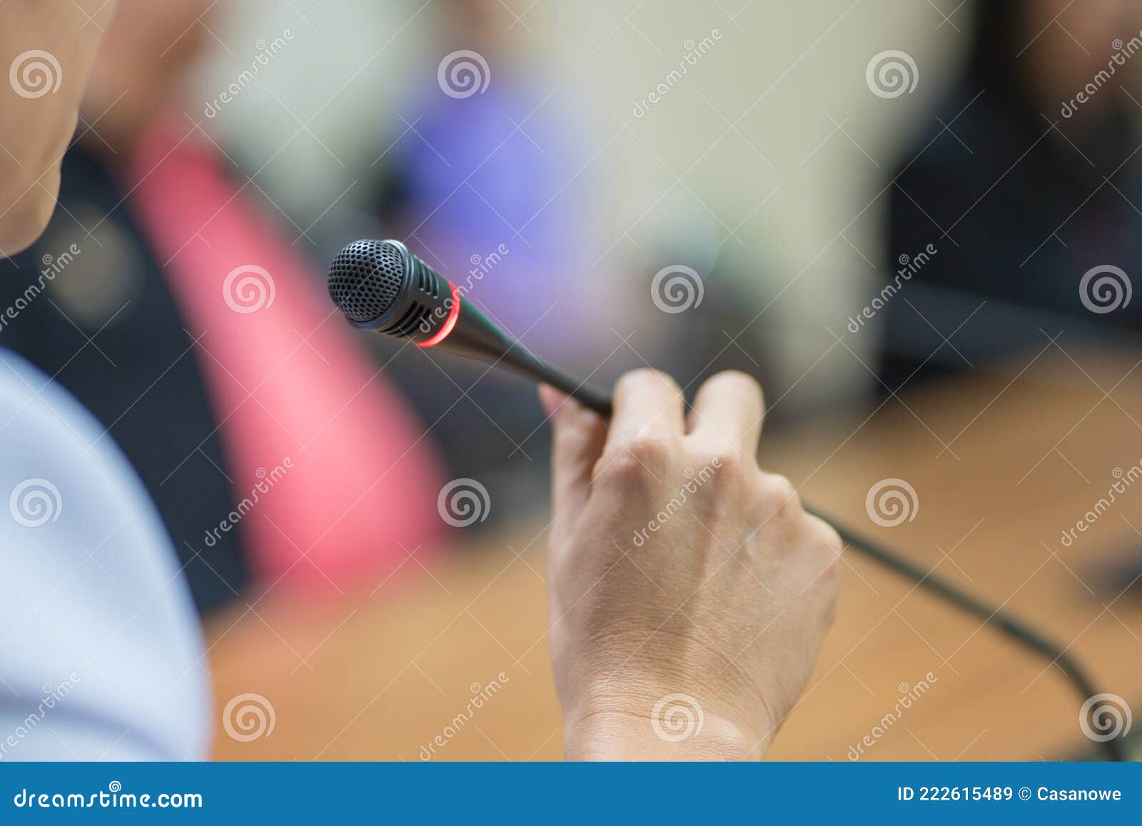 Hand Hold Microphone in Meeting Room for a Conference Stock Image ...
