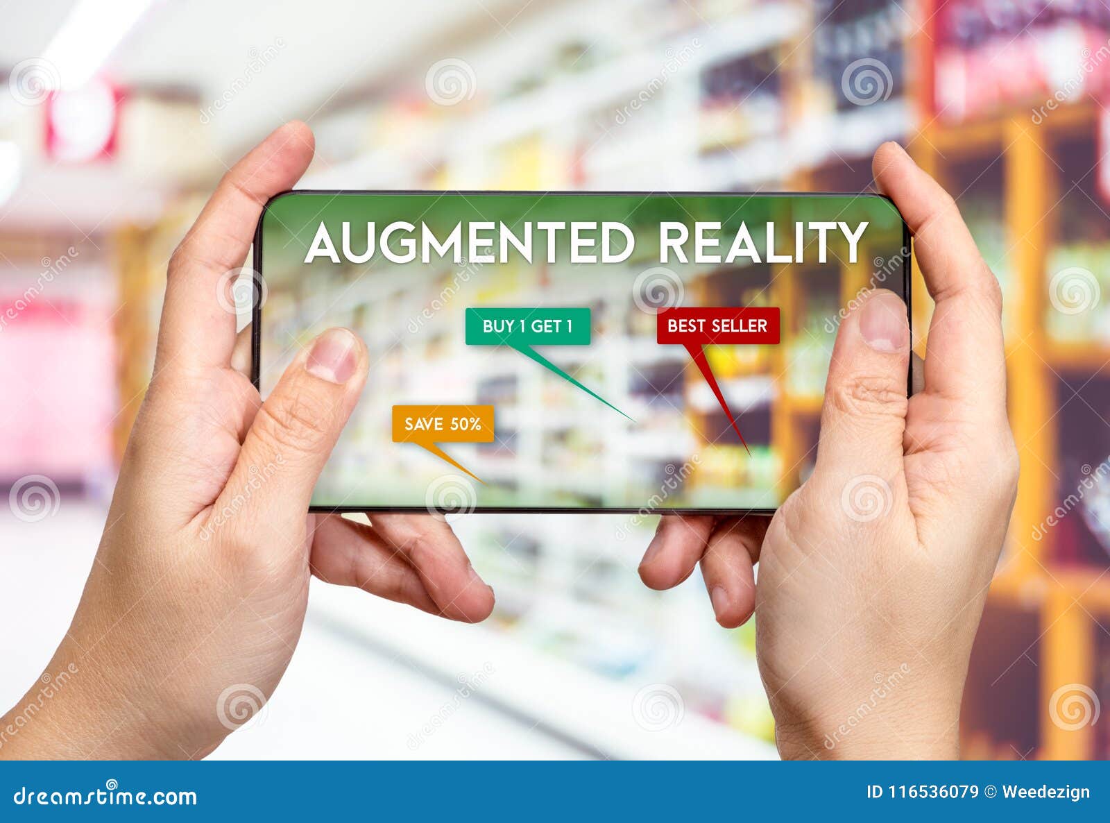 Hand Hold Mobile Phone and Using Augmented Reality AR App Fo Stock ...