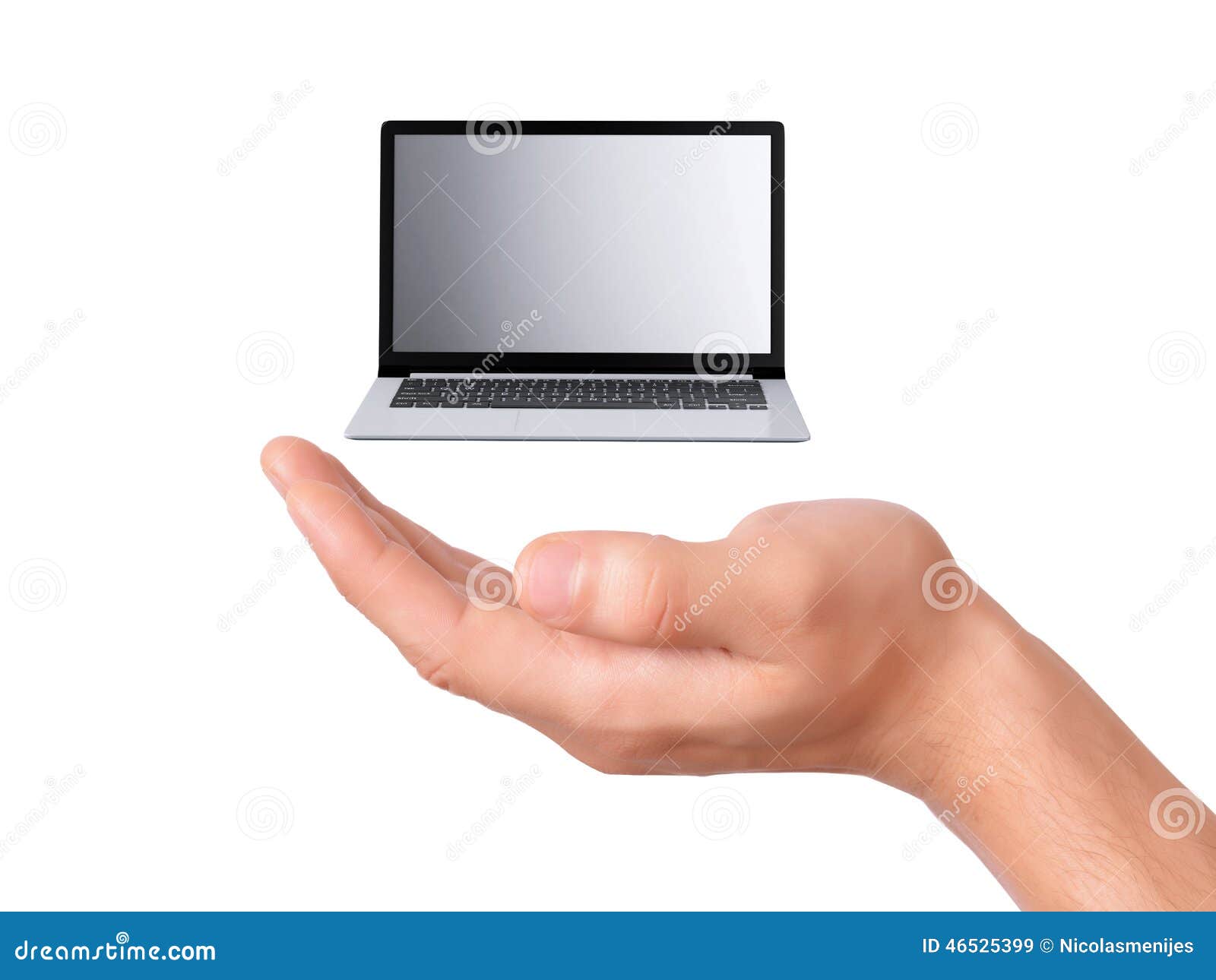 Hand Hold Modern Laptop on White Background Stock Image - Image of ...