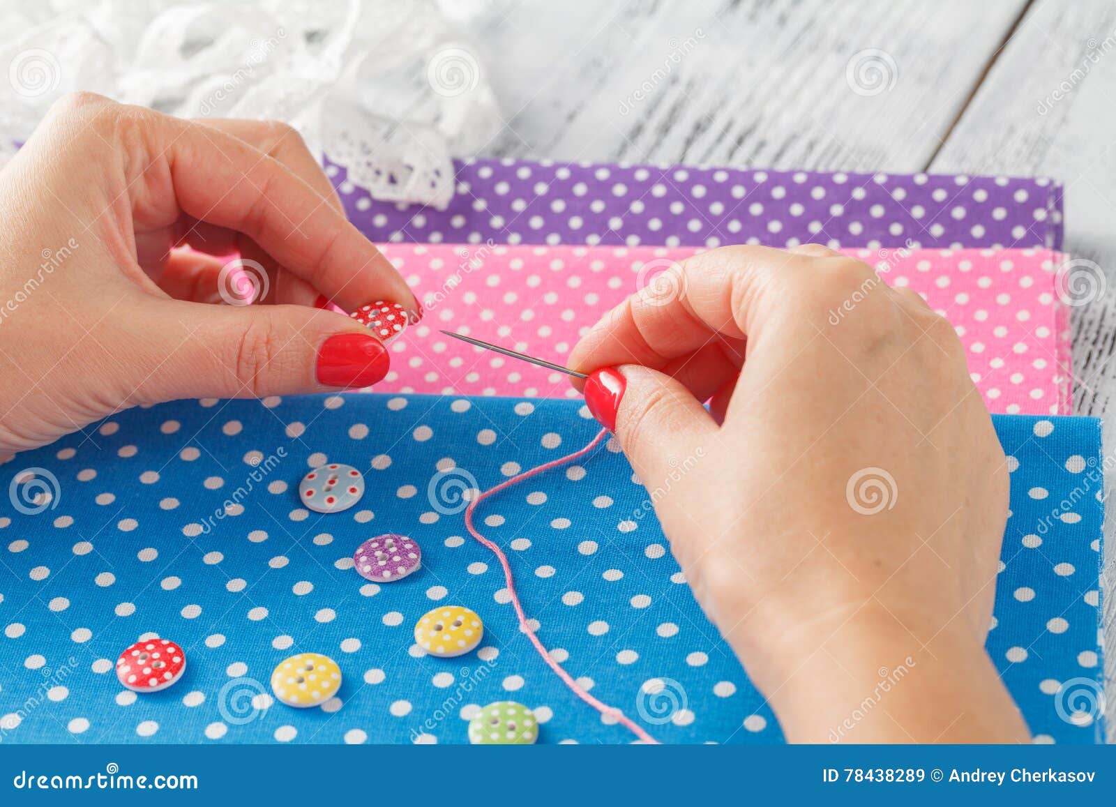 Hand Hold Needle Sew a Button Stock Image - Image of textile, still ...