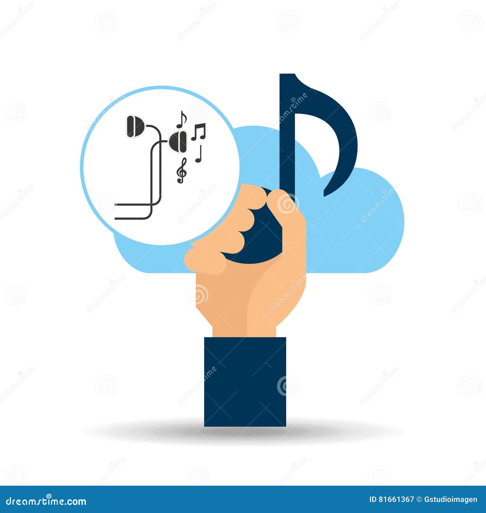 Hand Hold Note Music Cloud and Earphone Stock Vector - Illustration of ...