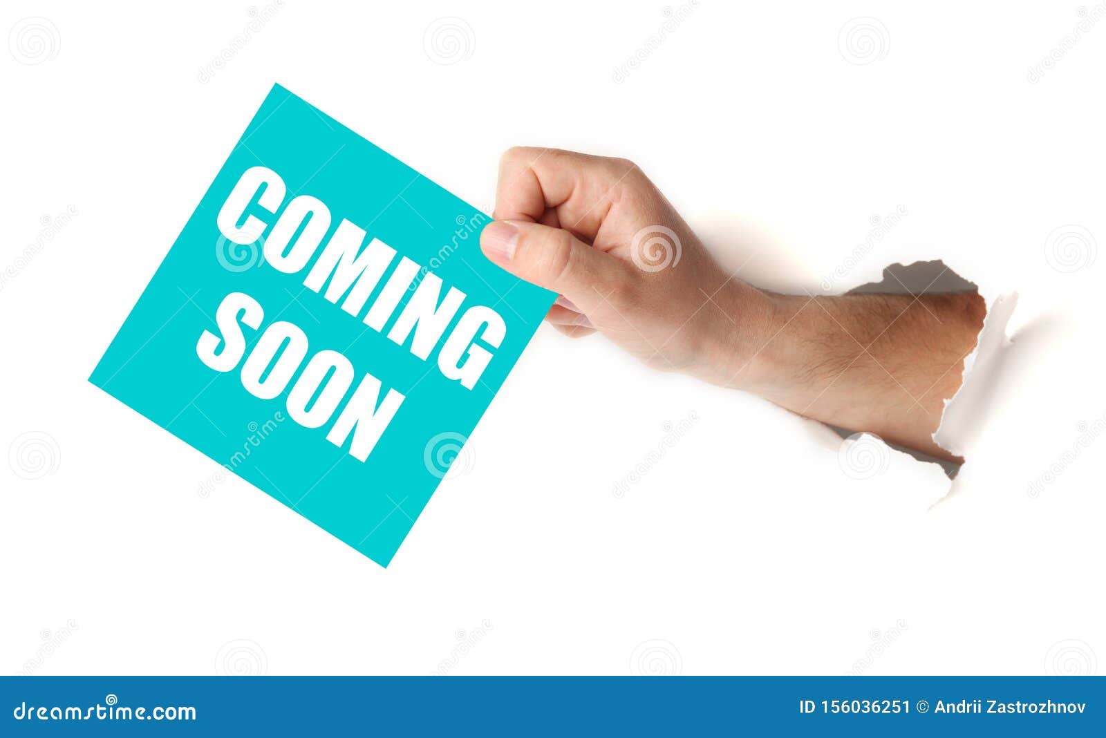 Hand Hold Paper with Coming Soon. Announcement of Launch Stock Image ...