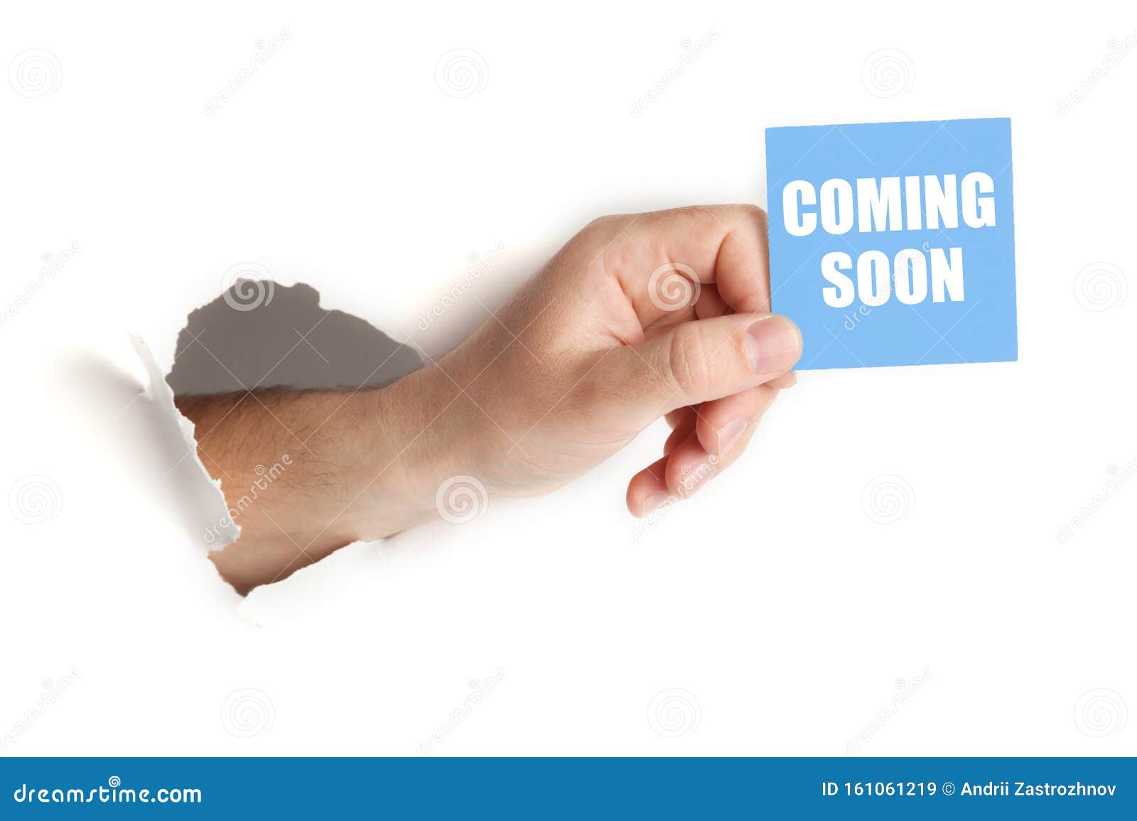 Hand Hold Paper with Coming Soon. Announcement of Launch Stock Image ...