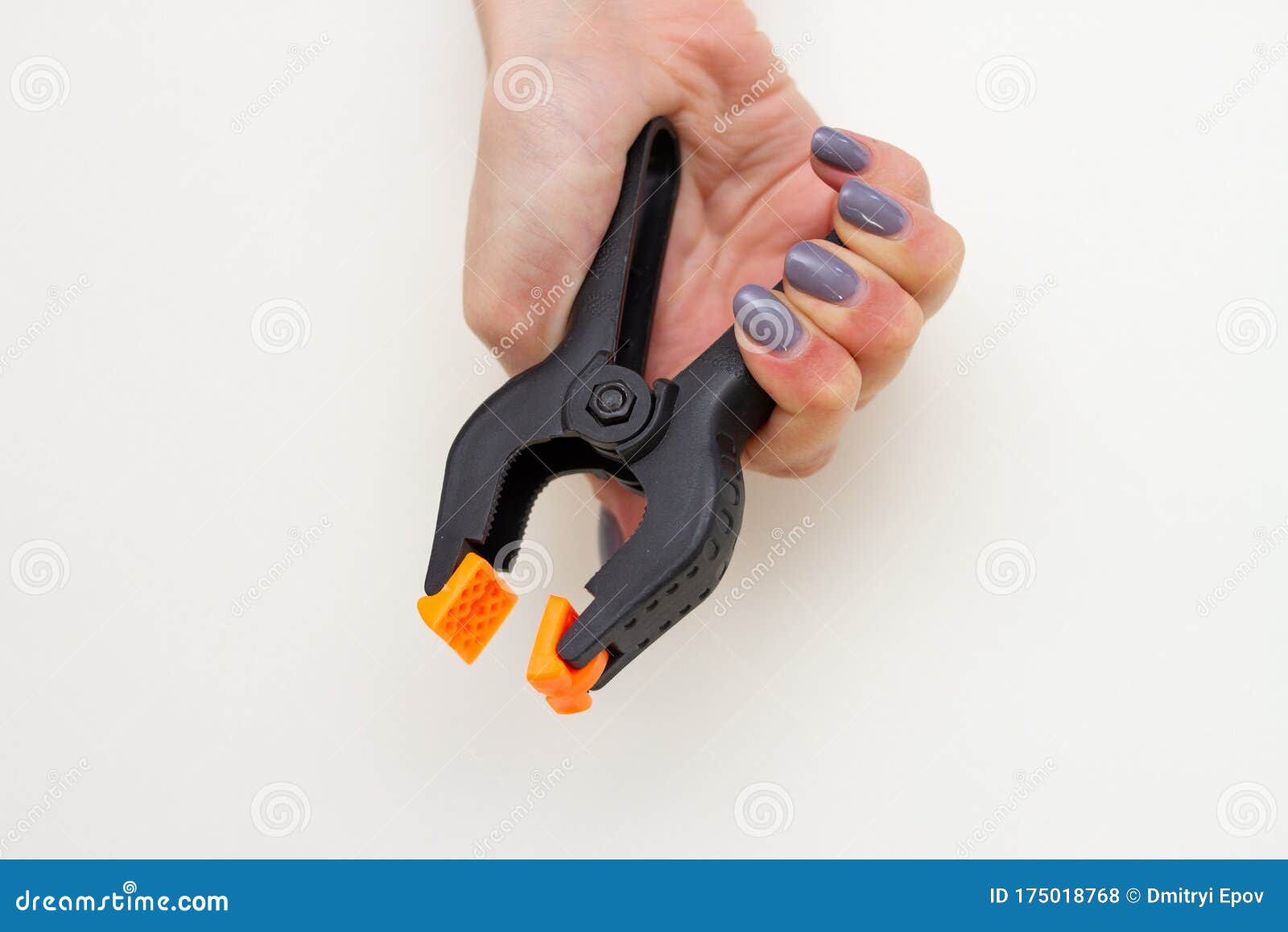 Women Hand Hold Plastic Studio Clamp on White Background Stock Photo ...