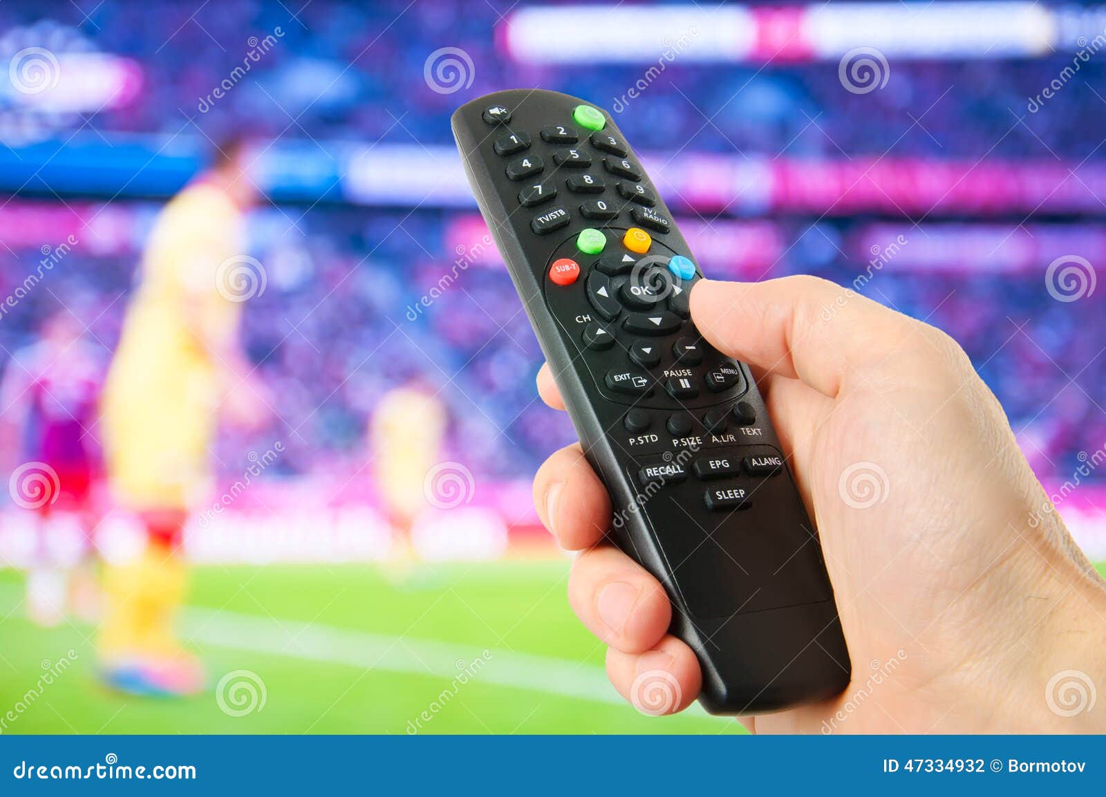 Hand Hold Remote Control in Front of Tv Stock Photo - Image of hold ...