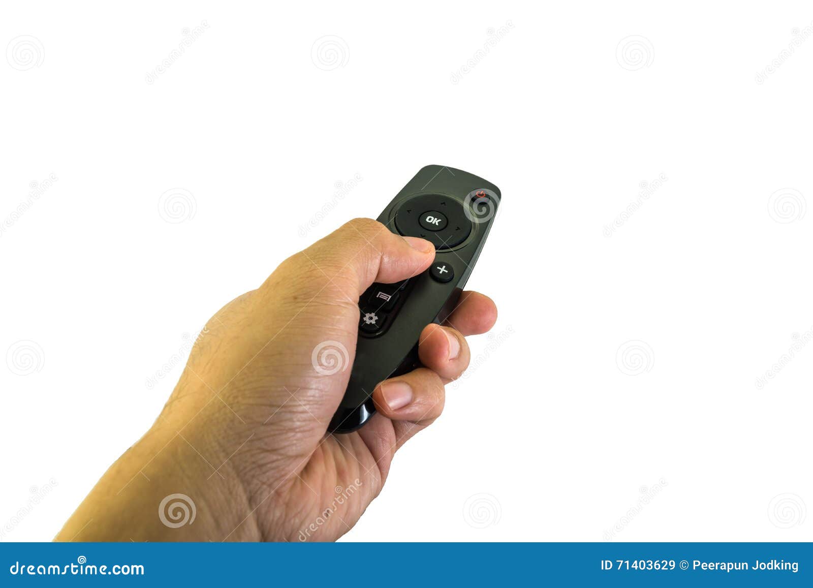 Hand Hold Remote Control and Pressing Button on White Background Stock ...