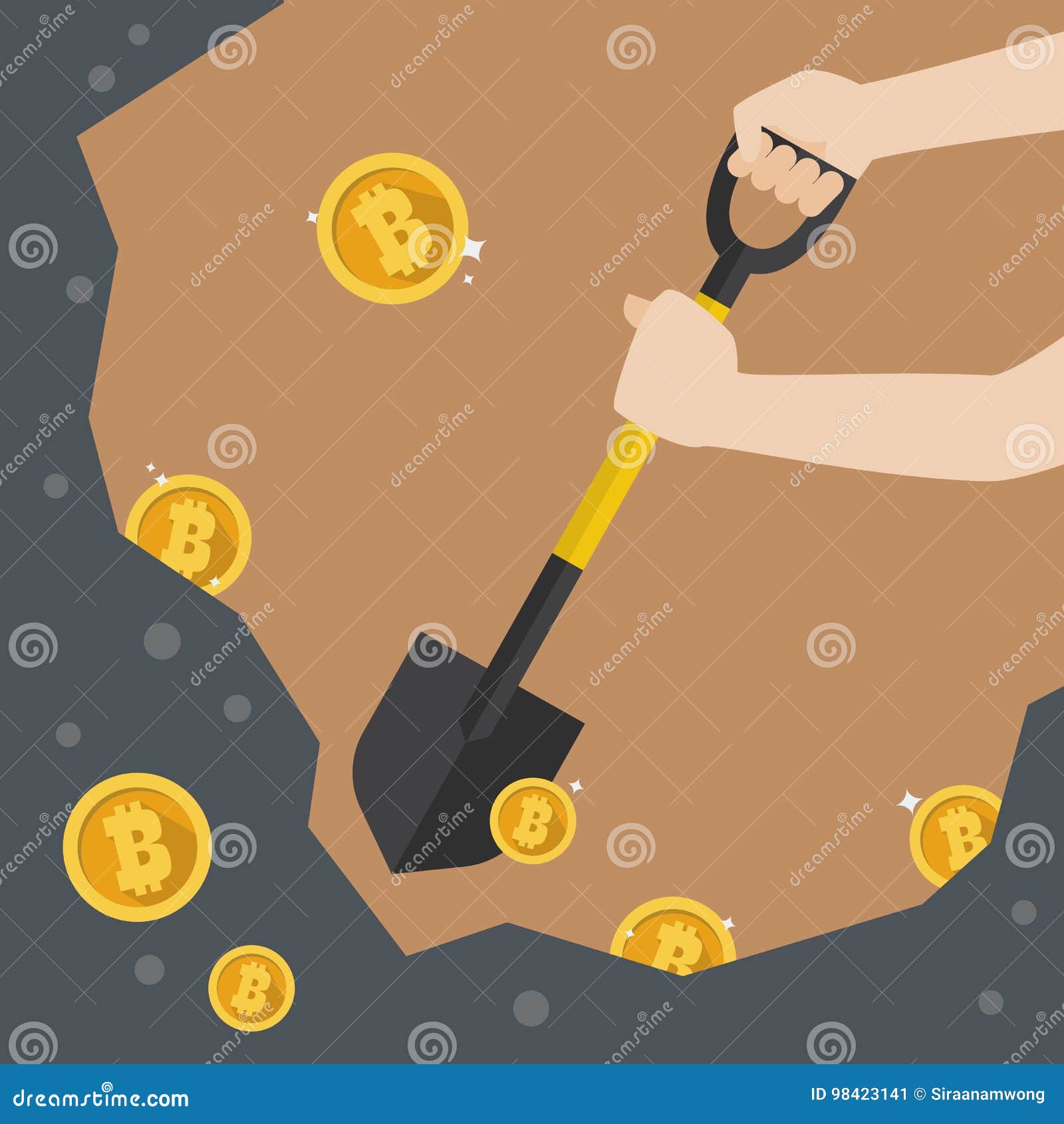 Hand Hold Shovel Digging for Bitcoin Stock Vector - Illustration of ...