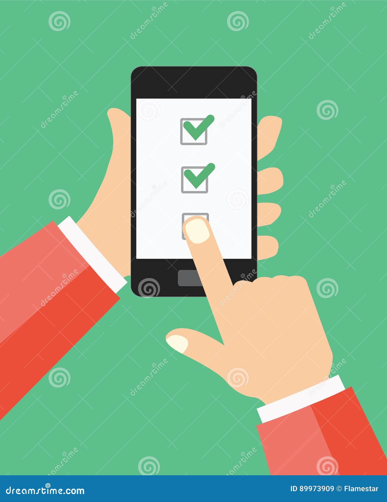 Hand Hold Smartphone, Finger Touch Screen. Checkboxes Stock Vector ...