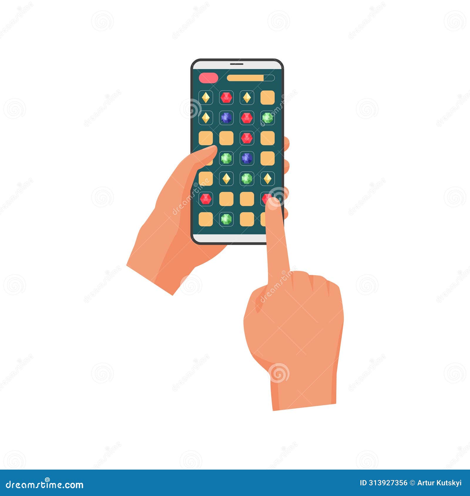 Hand Hold Smartphone with Mobile Apps on Screen, Touching Icon with ...