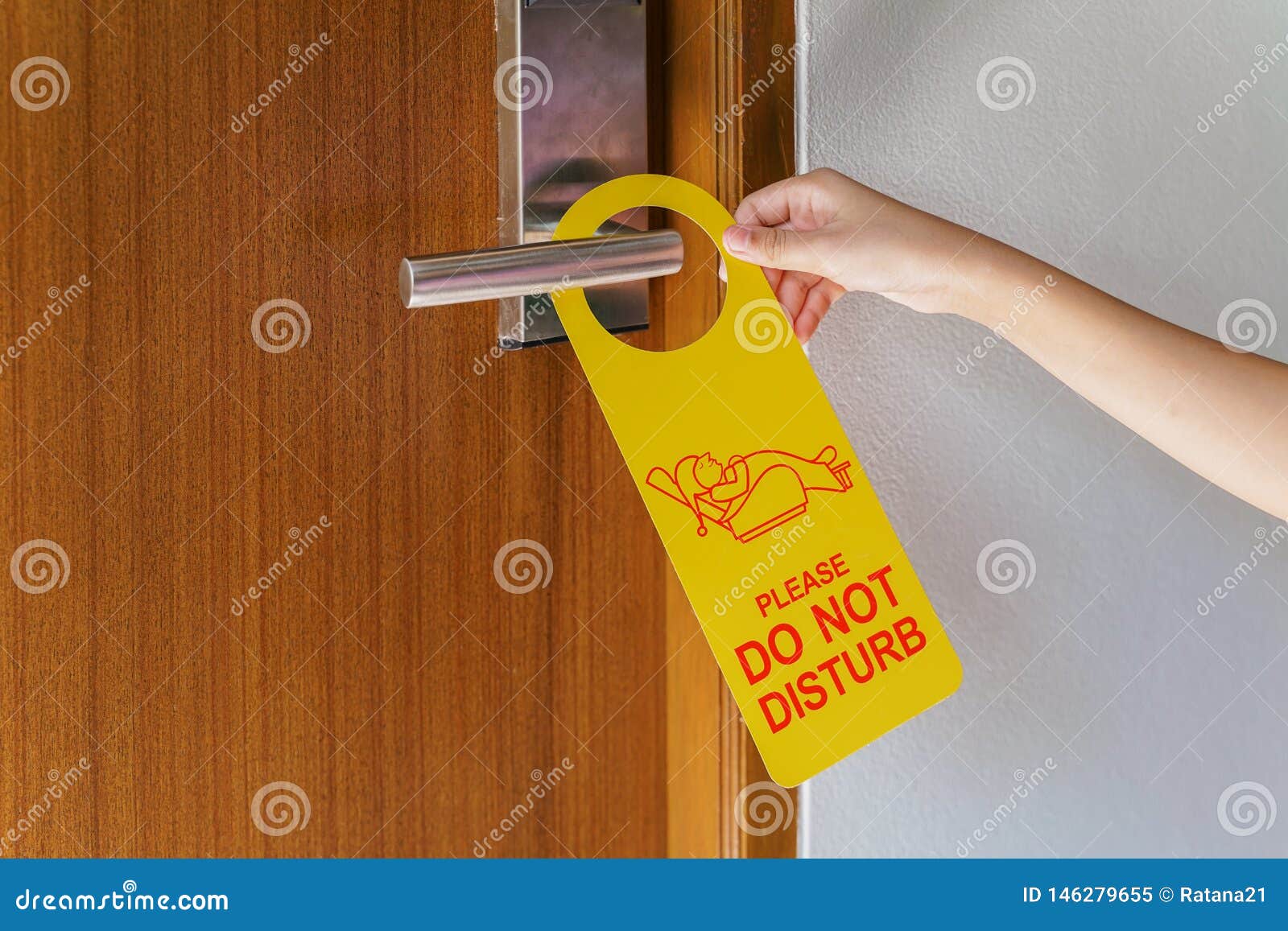 Hand Hanging Yellow Please Do Not Disturb Sign Stock Image - Image of ...