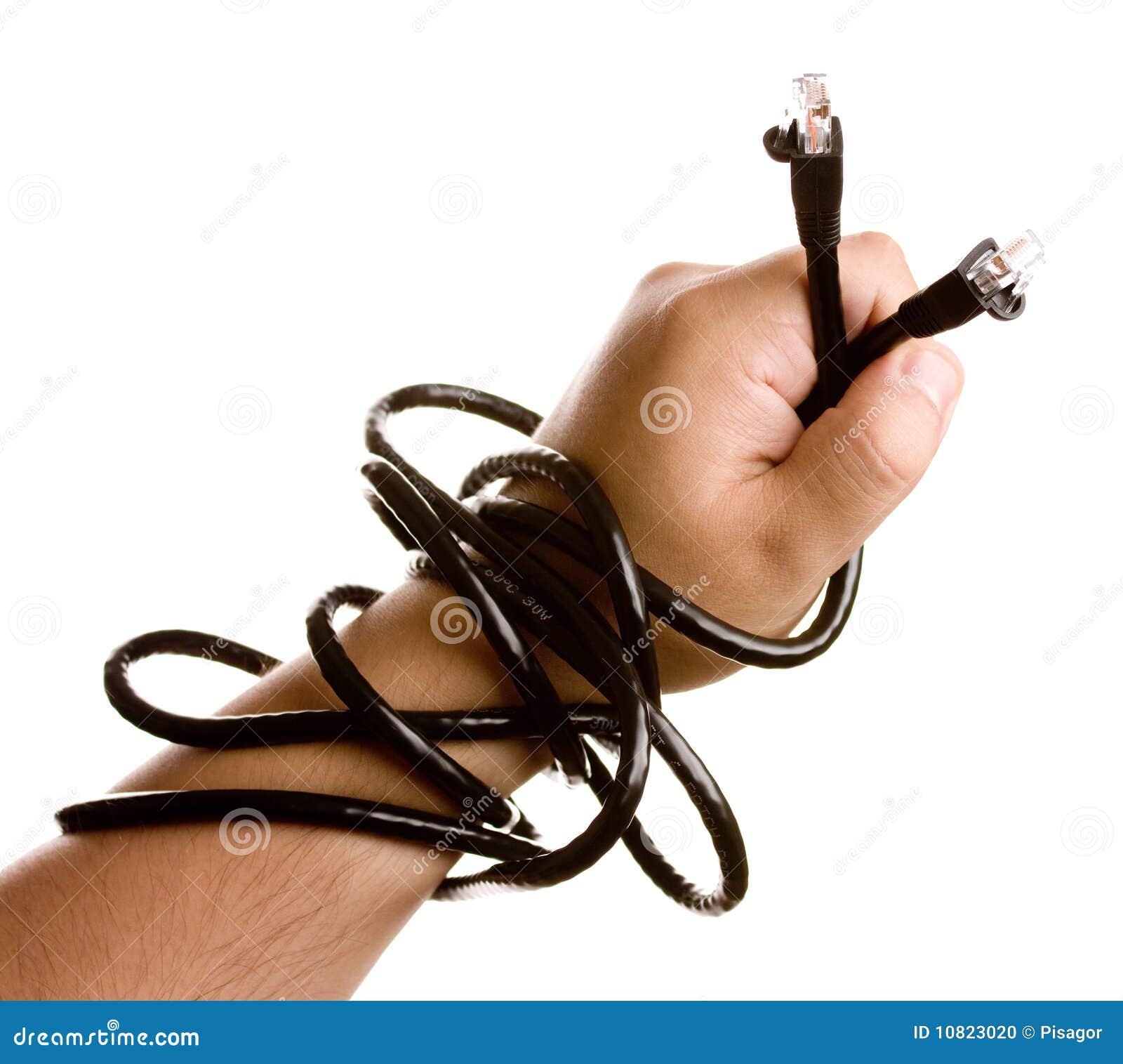 Hand Holdiing Black Network Cable. Stock Photo - Image of knot, bind ...