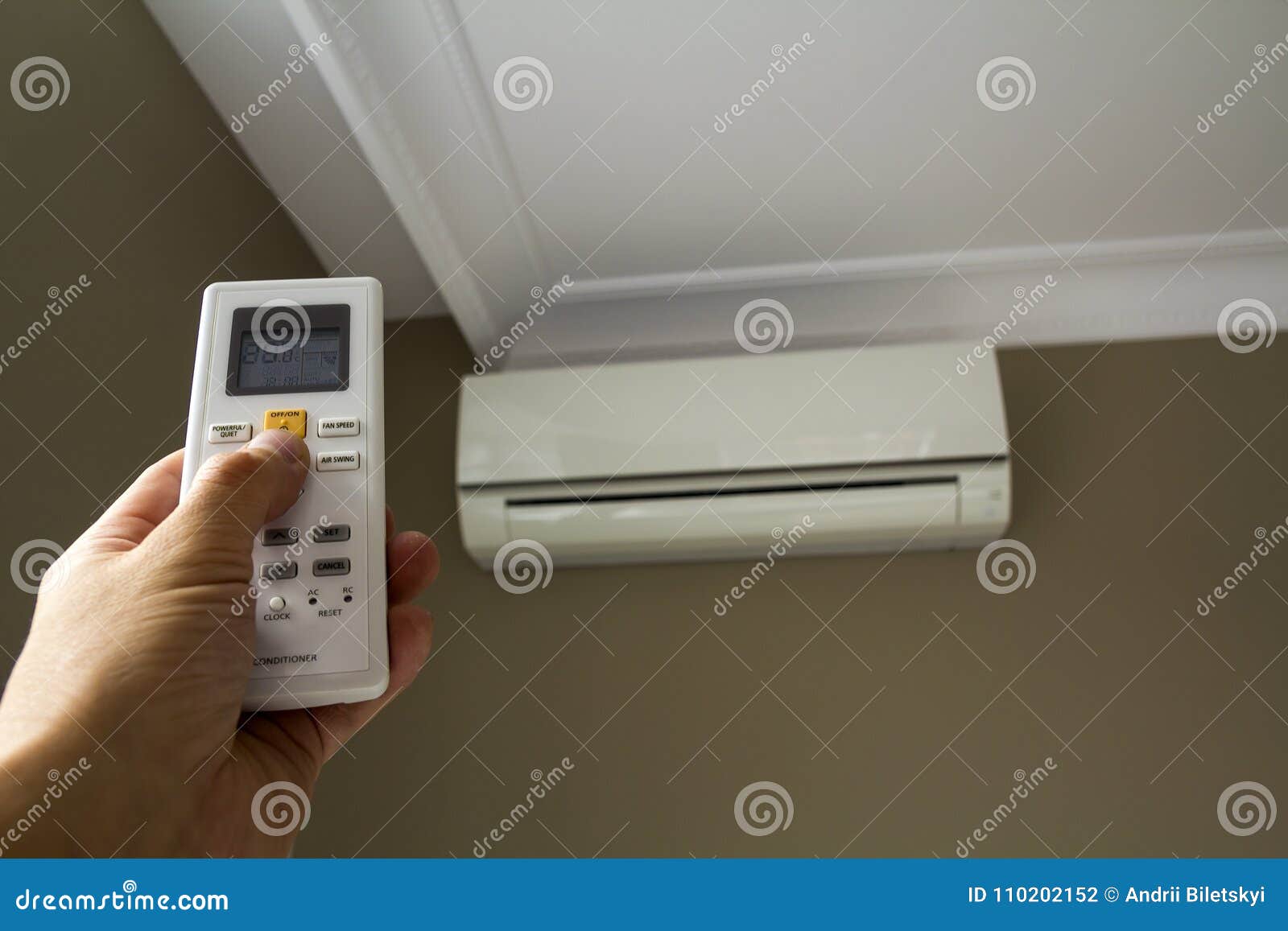 Hand Holdind Control Switch of Home Air Conditioner Stock Photo - Image ...