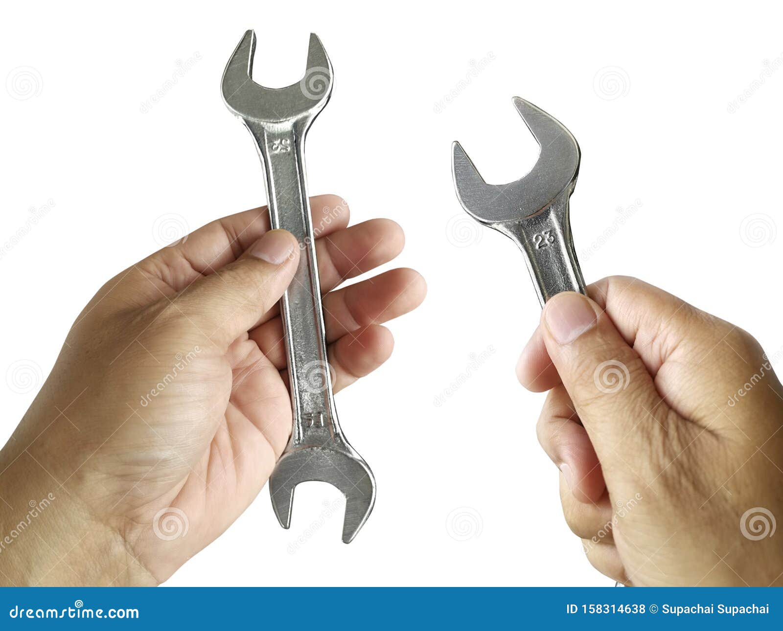 Hand Holding Adjustable Spanner or Adjustable Wrench Isolated on White ...