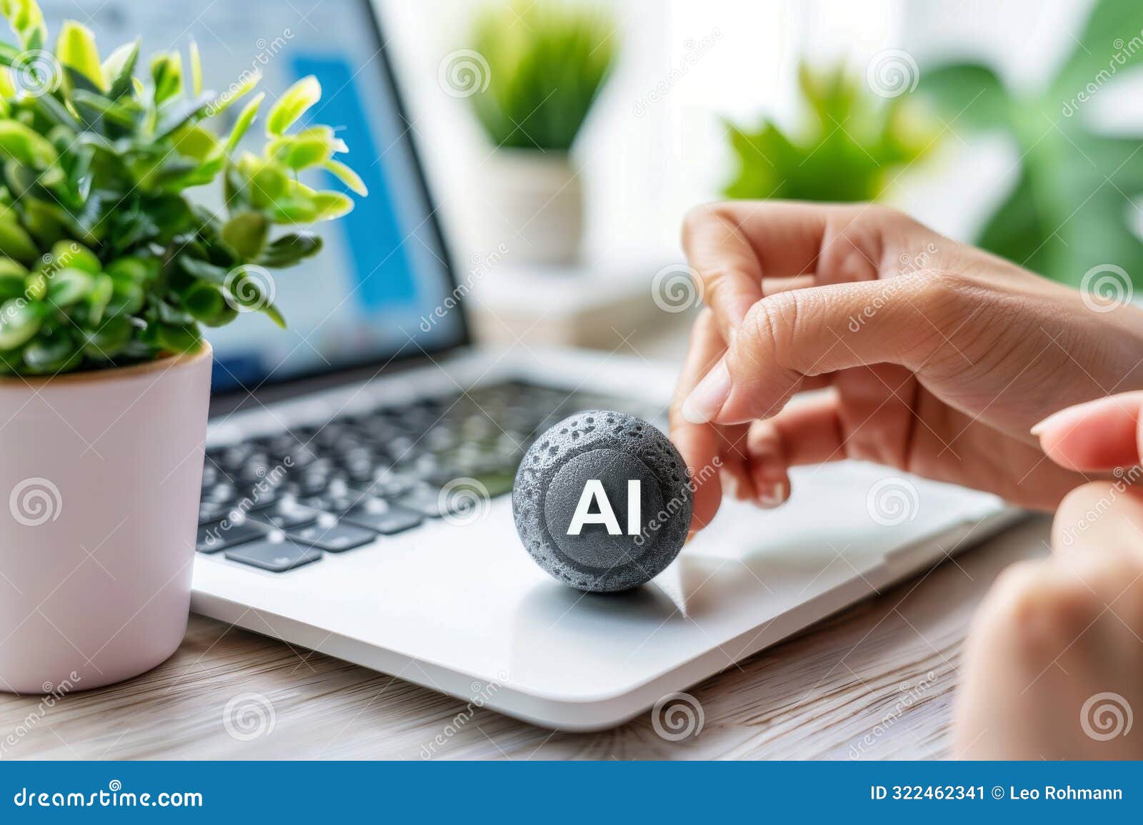 Hand Holding AI Button in Office, Modern Technology, Digital Innovation ...