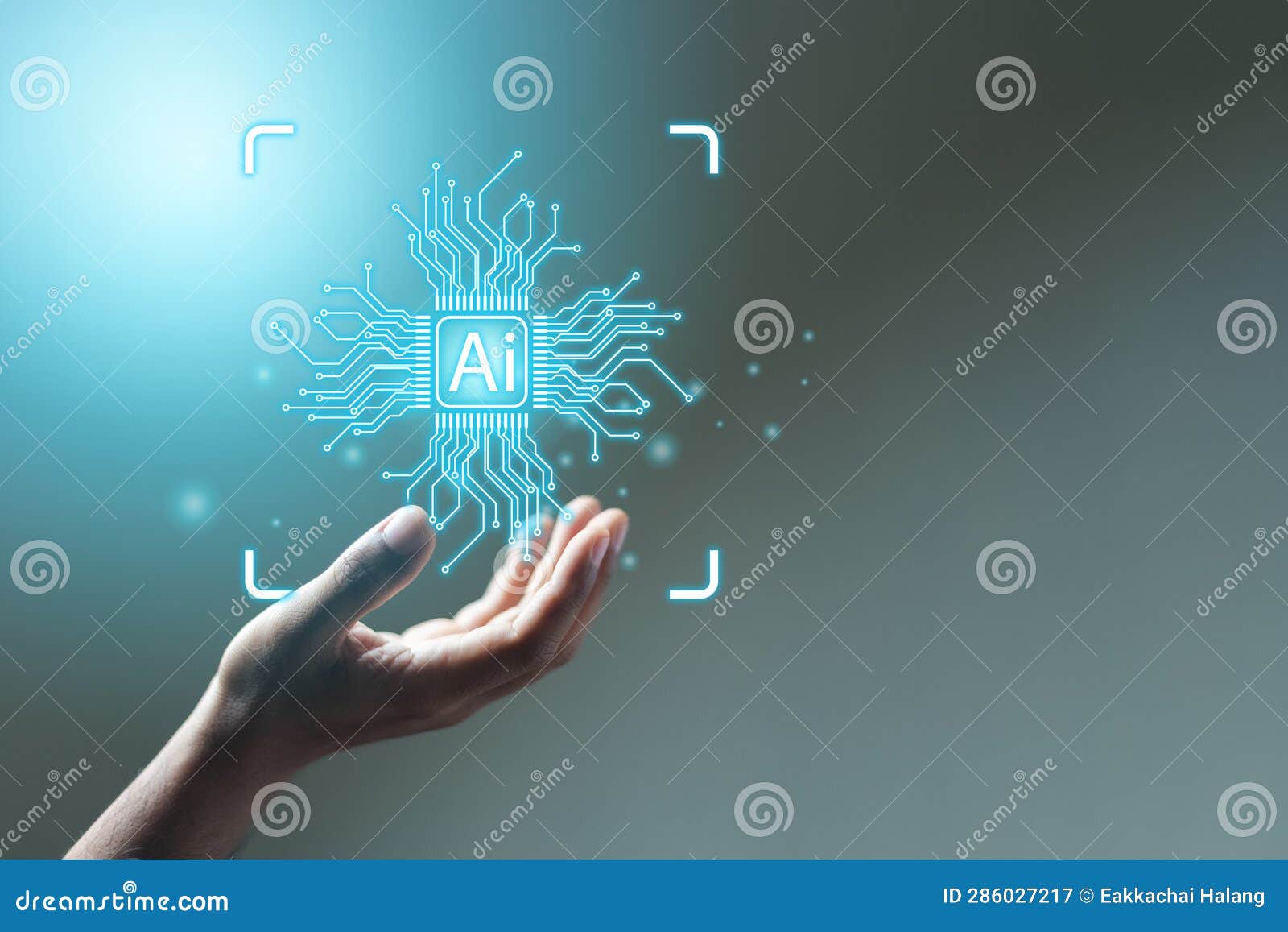Hand Holding AI Connection Network Data. Business Information ...