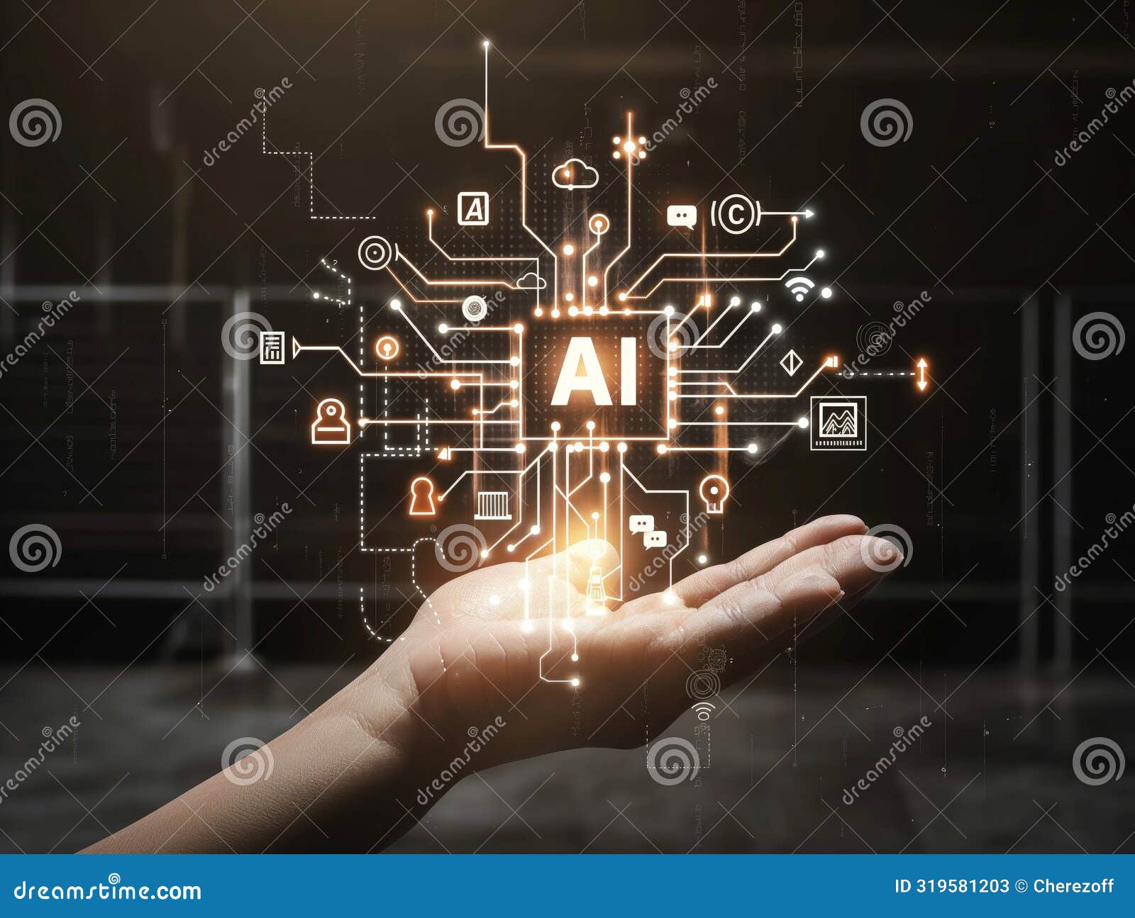 Hand Holding AI Technology Concept Stock Illustration - Illustration of ...