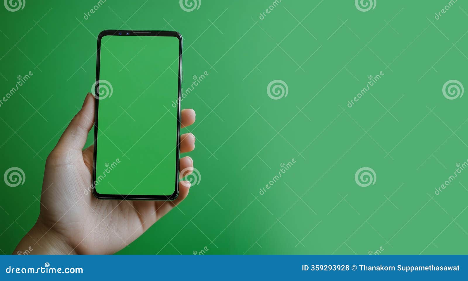 Hand Holding Android Phone with Green Screen, Ideal for Presentations ...