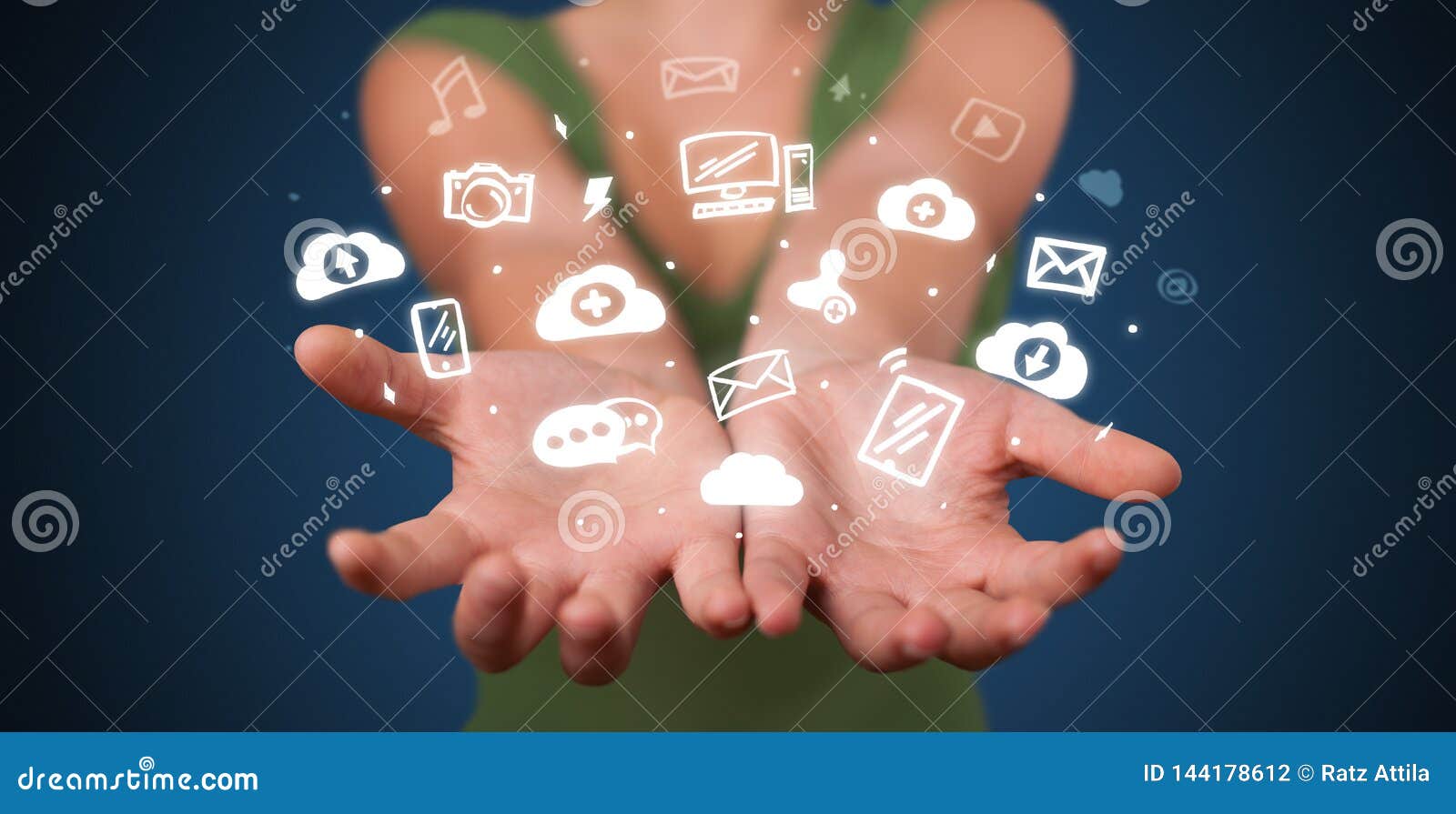 Hand Holding Application Symbols in Her Hand Stock Photo - Image of ...