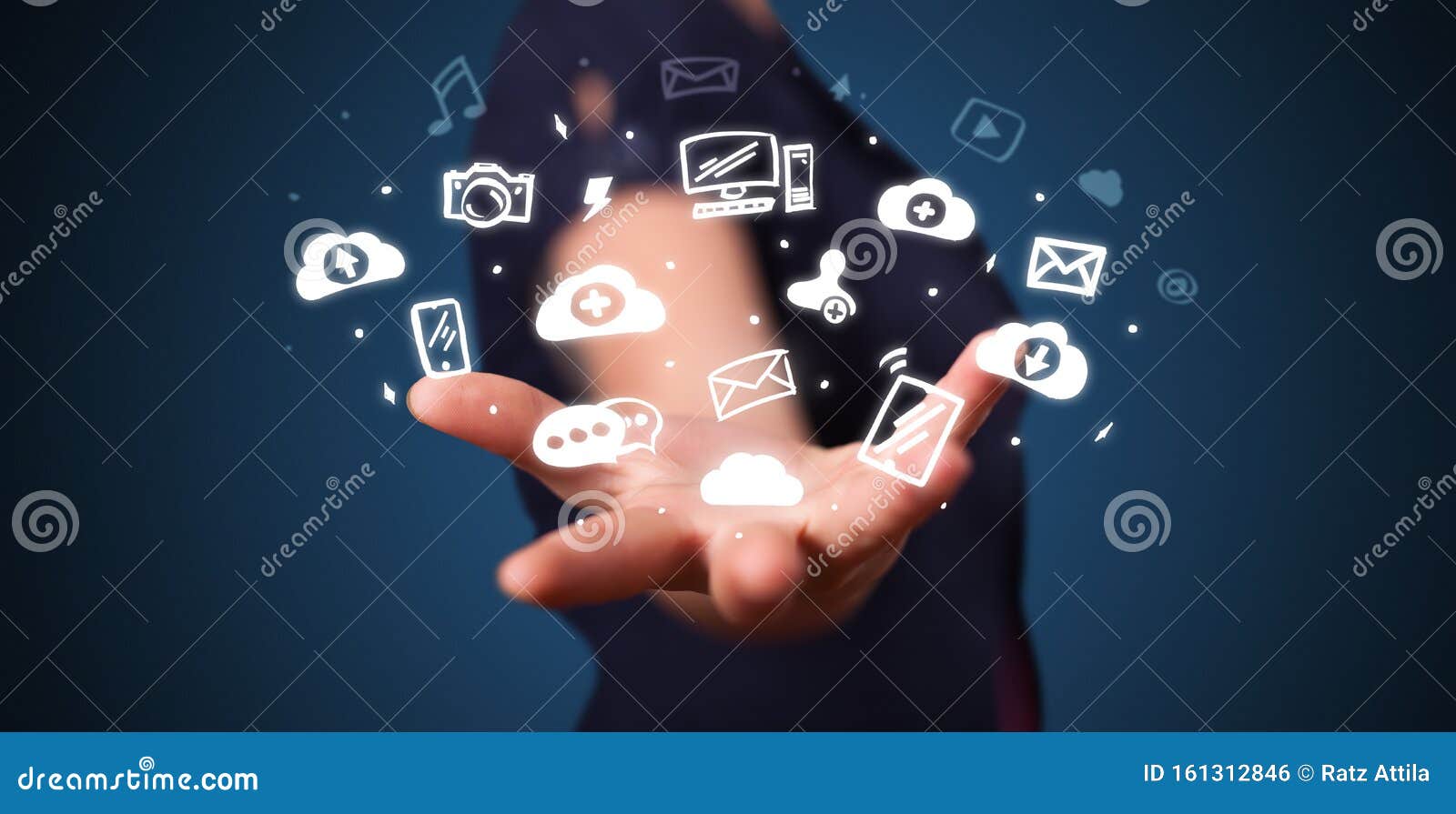 Hand Holding Application Symbols in Her Hand Stock Photo - Image of ...