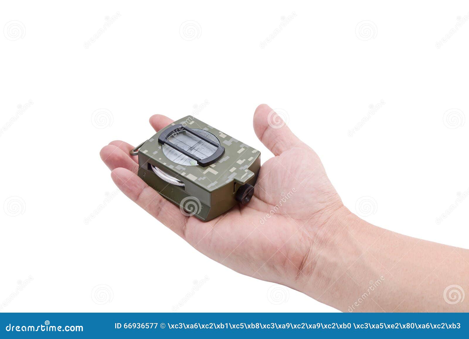 The Hand Holding the Army Green Compass Isolation on White. Stock Image ...