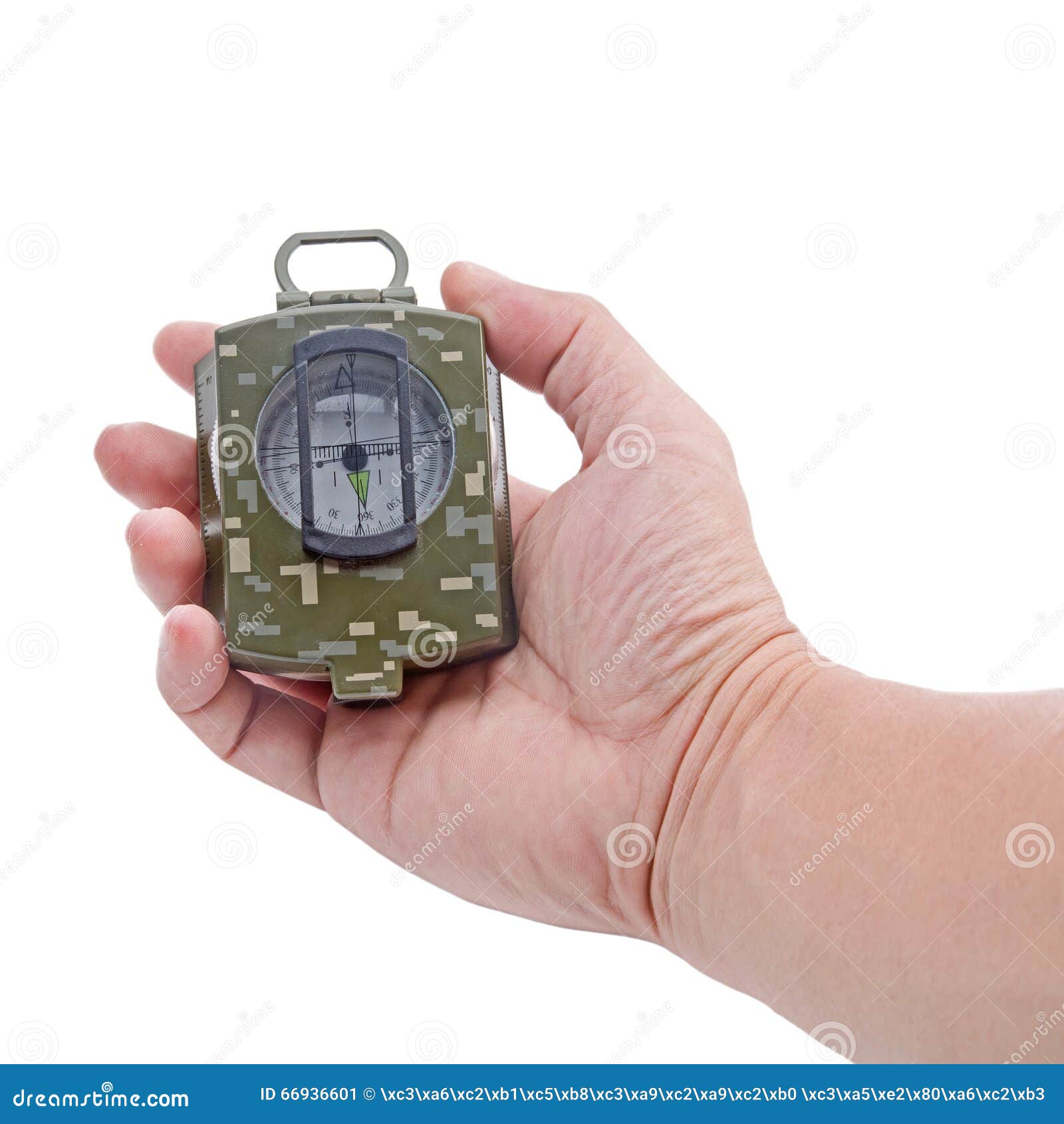 The Hand Holding the Army Green Compass Isolation on White. Stock Image ...