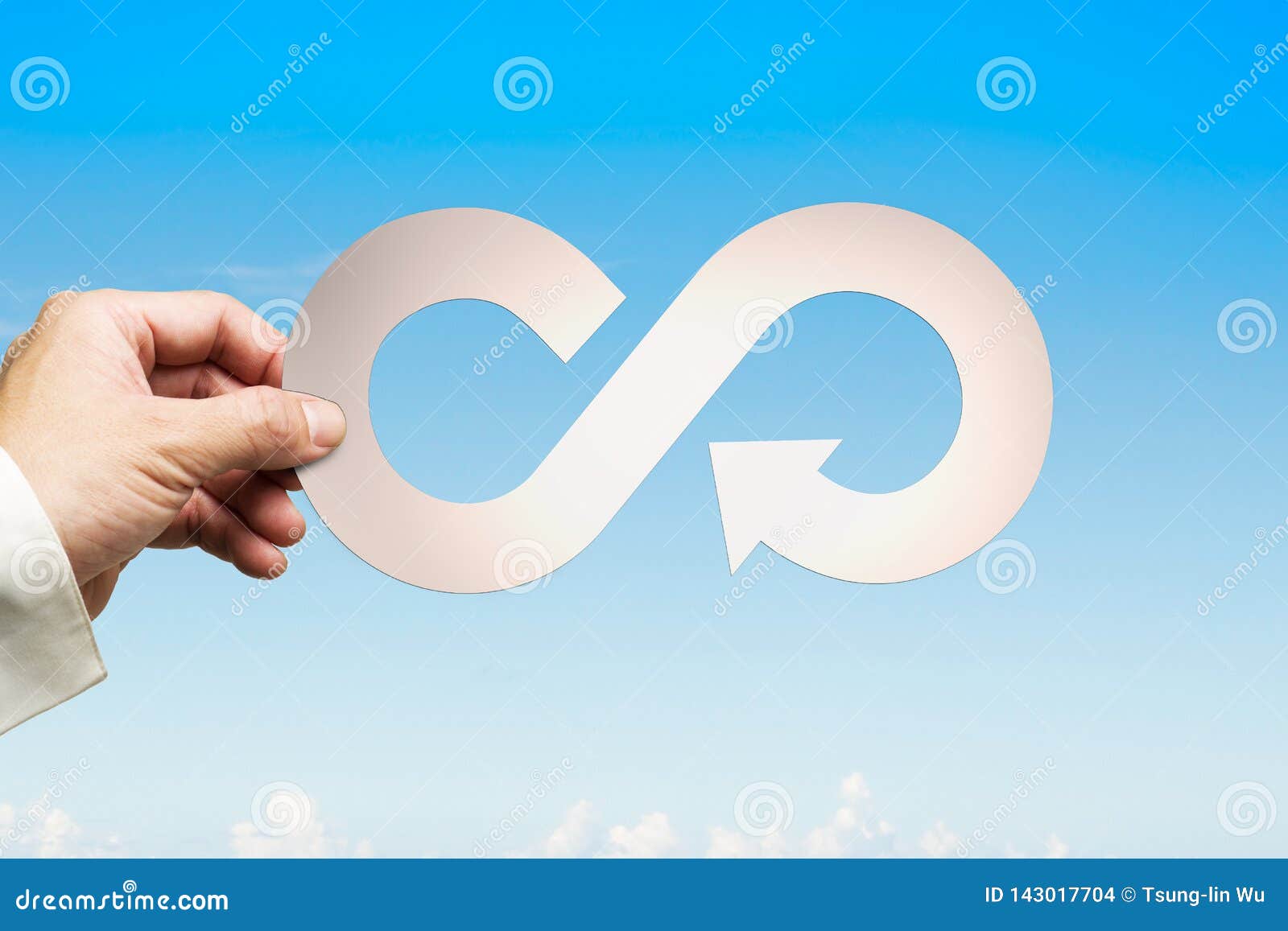 Hand Holding Arrow Infinity Recycling Symbol Circular Economy Concept