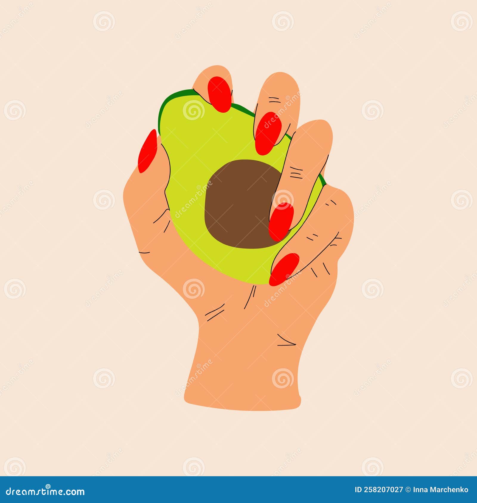 Hand Holding an Avocado. Vector Stock Vector - Illustration of fruits ...